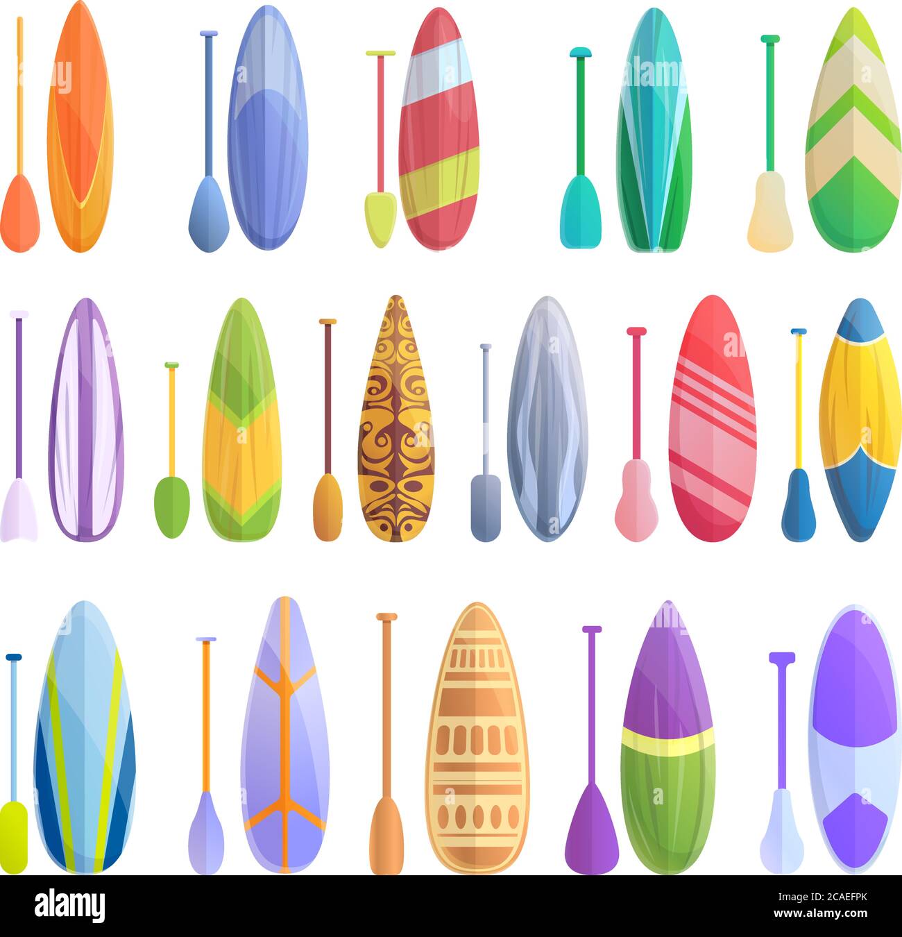 Sup surfing icons set. Cartoon set of sup surfing vector icons for web design Stock Vector Image ...