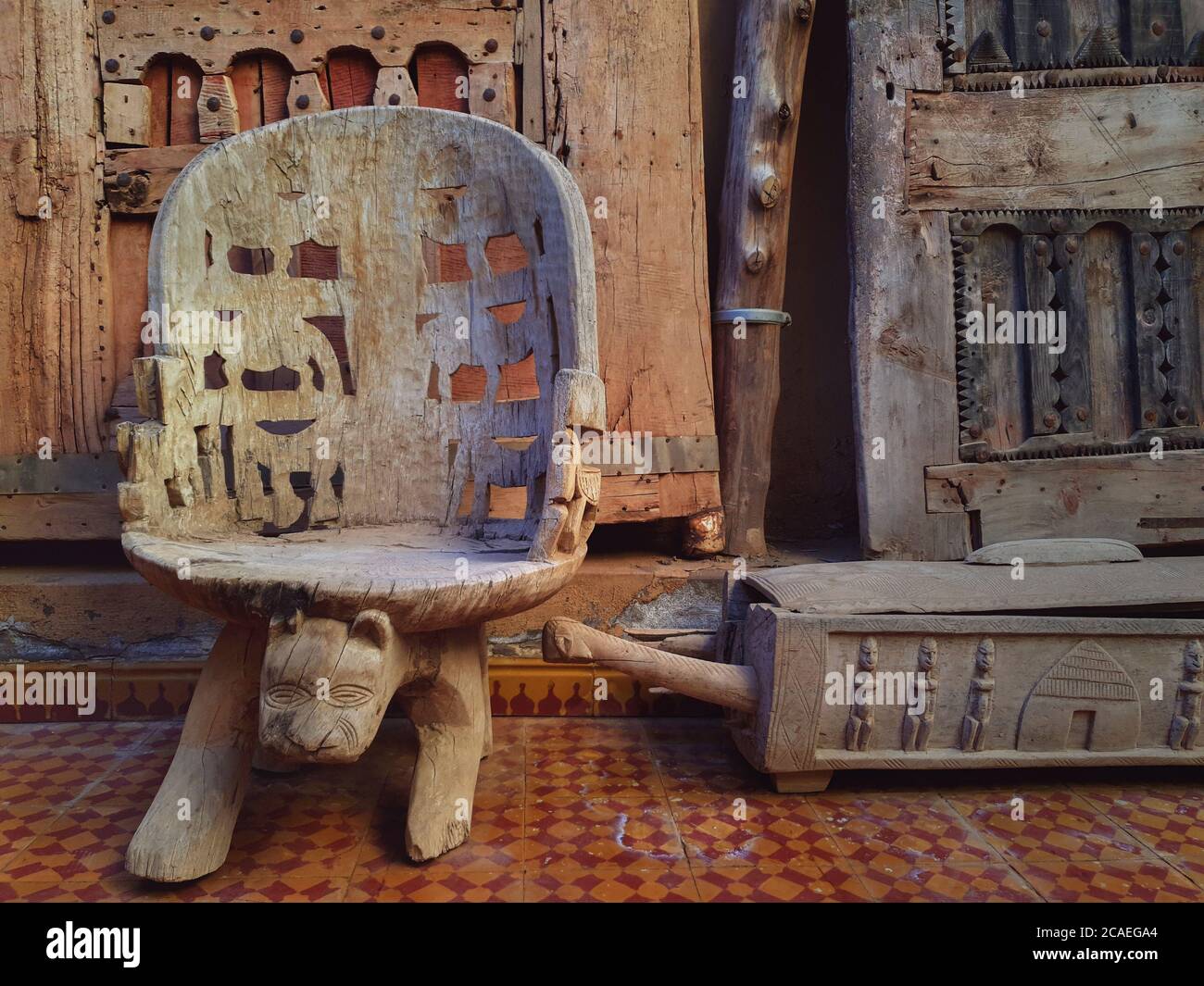 Antique wooden furniture, chair Morocco Stock Photo - Alamy