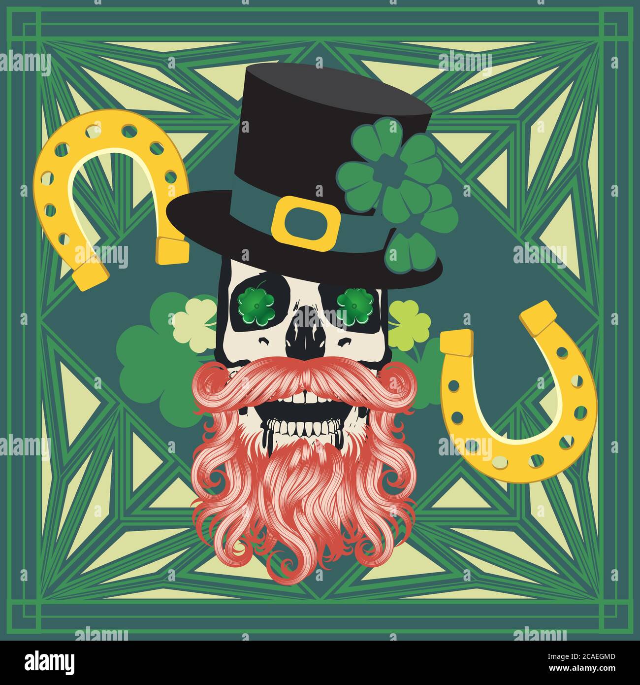 Abstract human skull with shamrock leaves design for St. Patrick's day ...