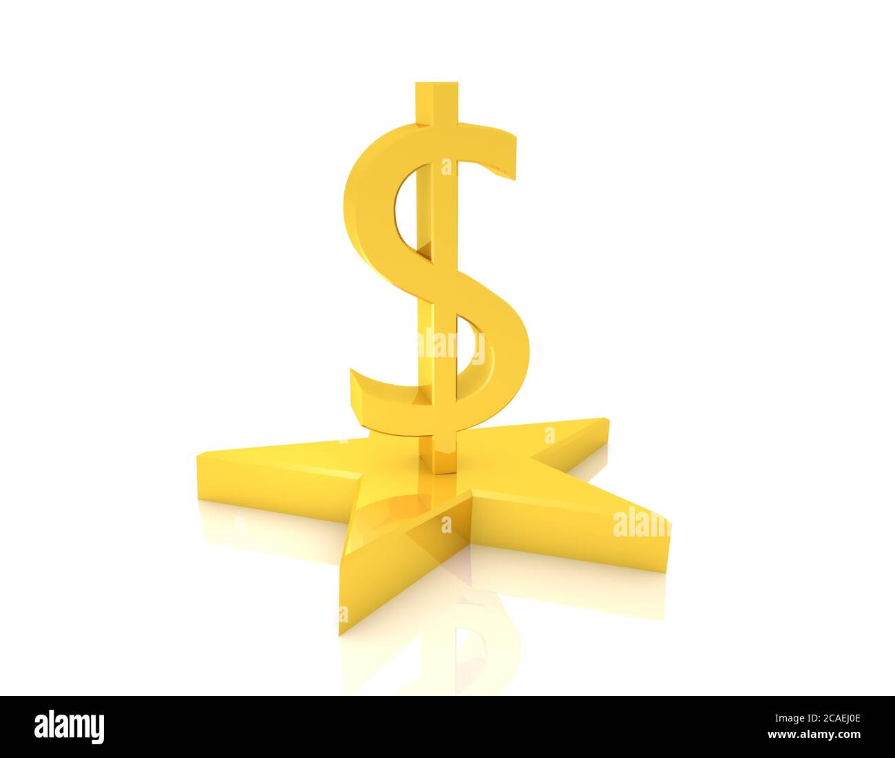 3D rendering of a gold dollar sign on a star isolated on a white ...