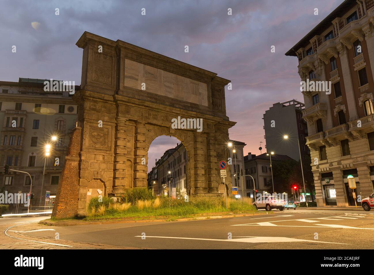Milan, Italy - August 6, 2020: twilight long exposure of a street view ...