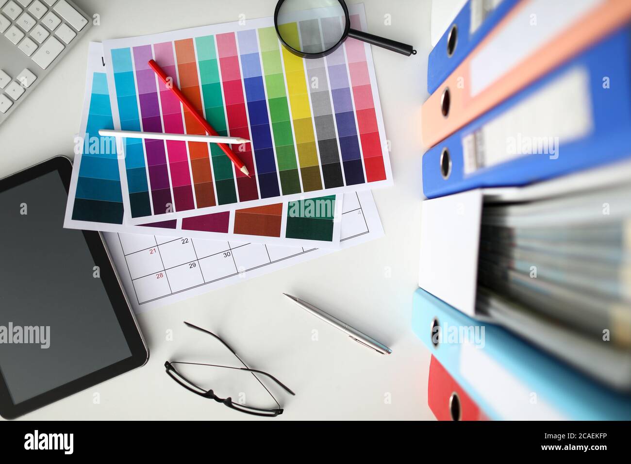 Samples with colors, interior design studio desk Stock Photo - Alamy