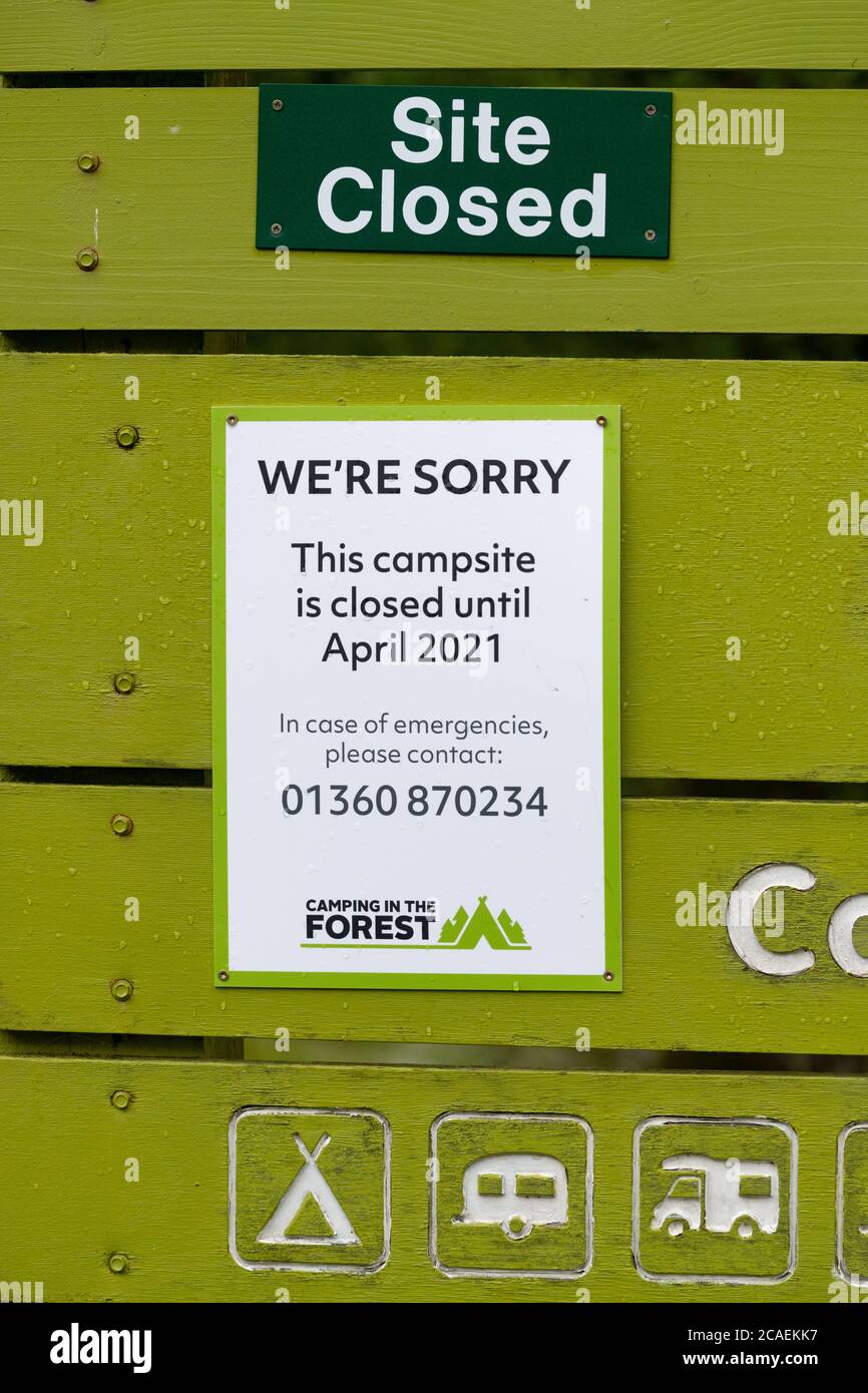 Campsite closed sign during coronavirus pandemic 2020, Cobleland ...