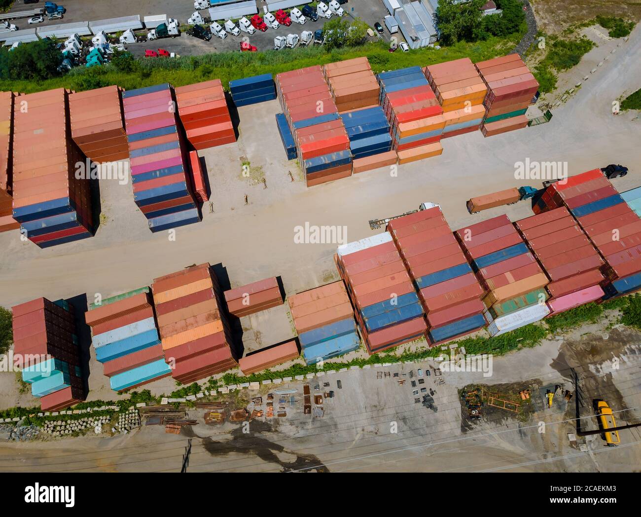 Stack of container cargo at the freight shipping containers at the dock ...