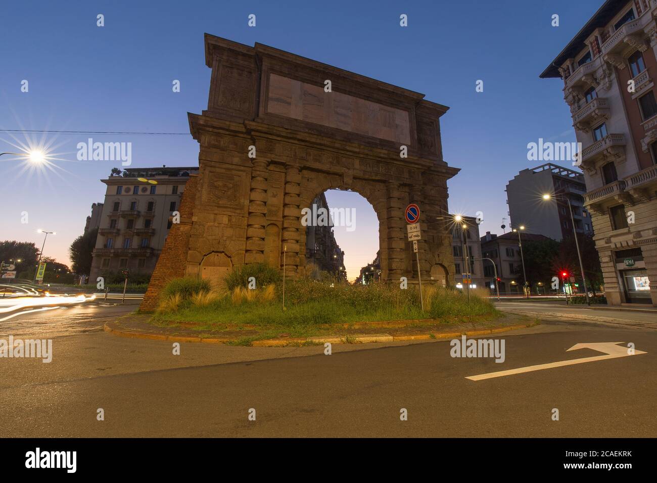 Milan, Italy - August 6, 2020: twilight long exposure of a street view ...