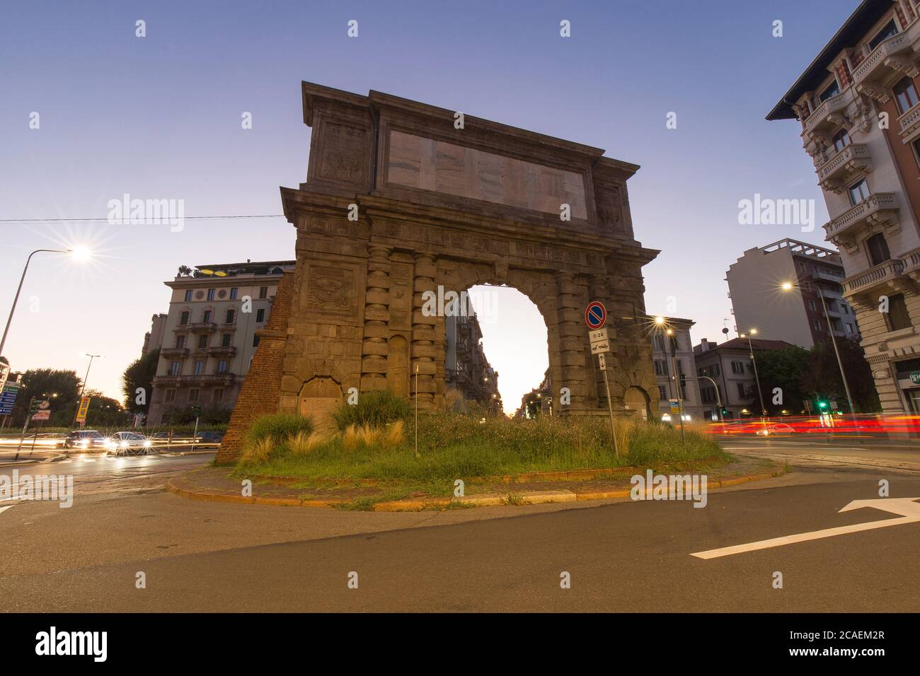 Milan, Italy - August 6, 2020: twilight long exposure of a street view ...