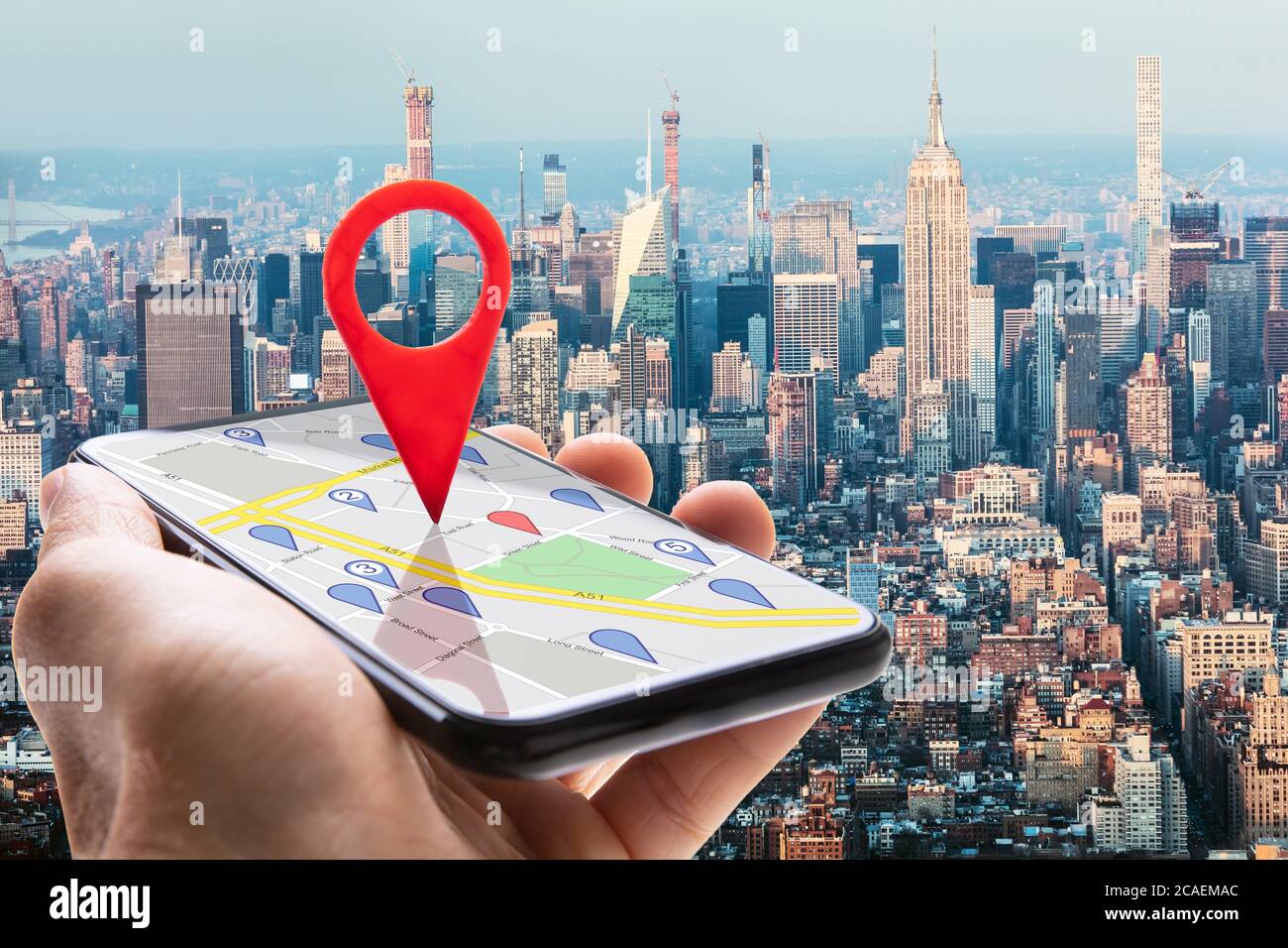 Location Based Map Data Technology Search On Cellphone Stock Photo - Alamy
