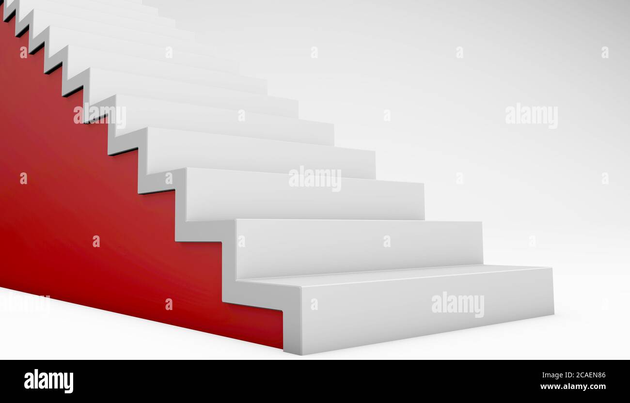 Red staircase going upstairs succeeding concept isolated on white 3d ...