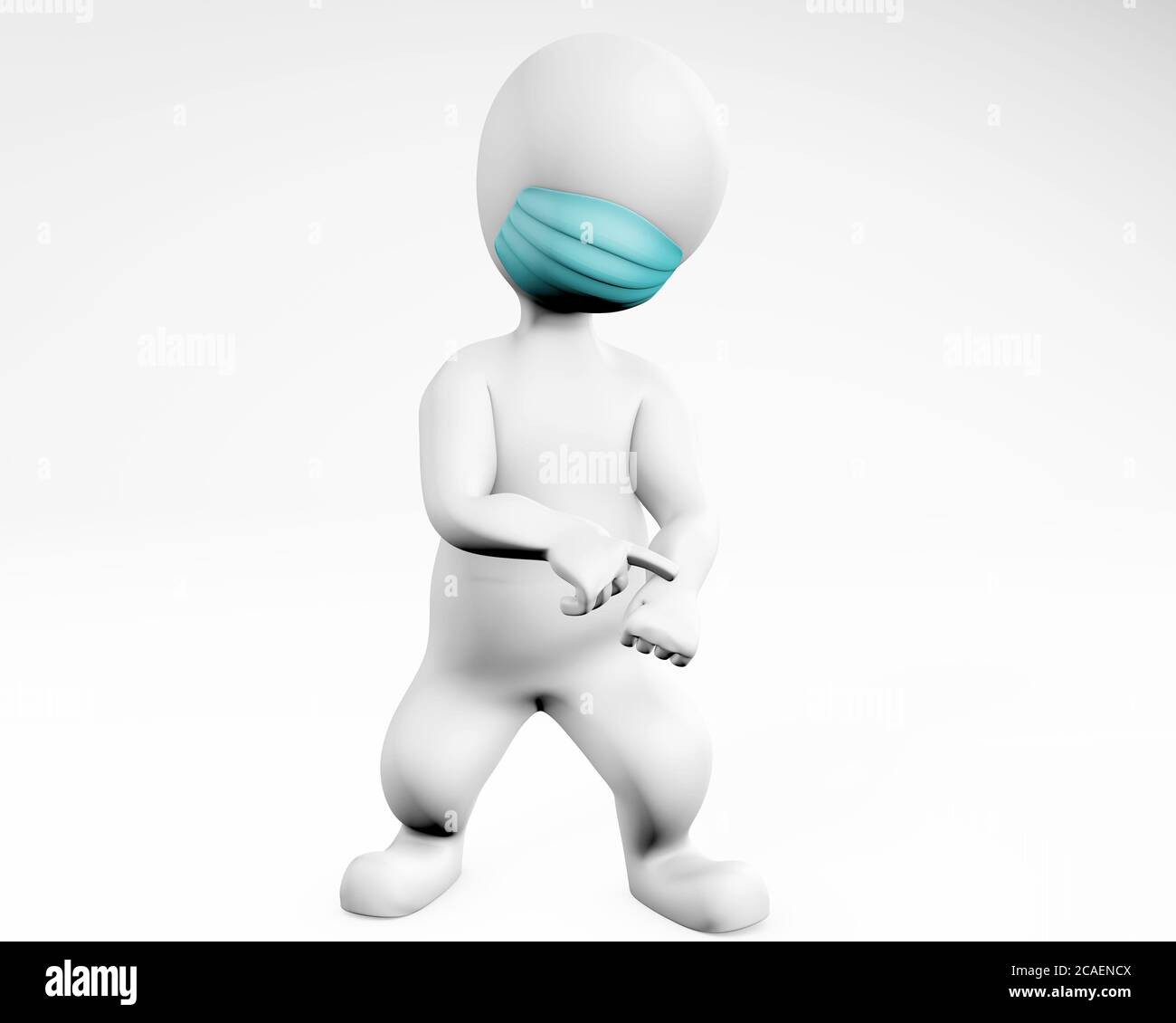 Man with mask angry for being late gesture 3d rendering isolated on ...