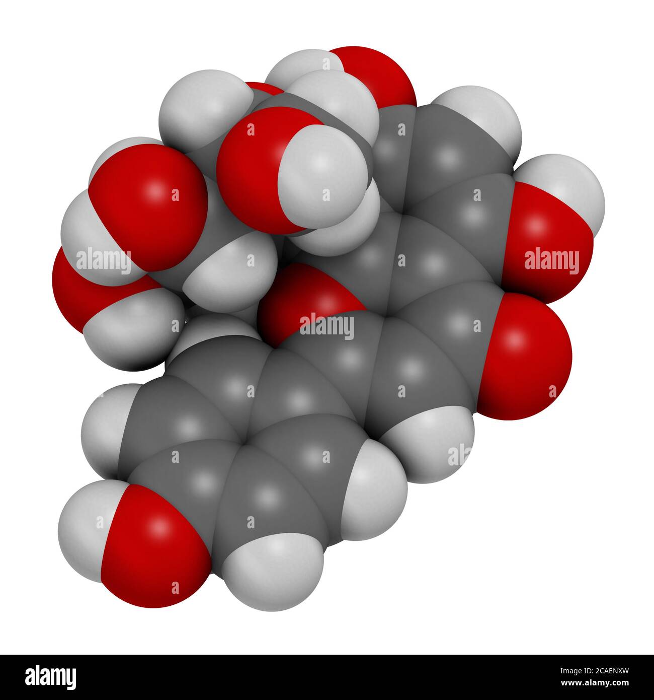 Vitexin passion flower molecule. 3D rendering. Atoms are represented as ...