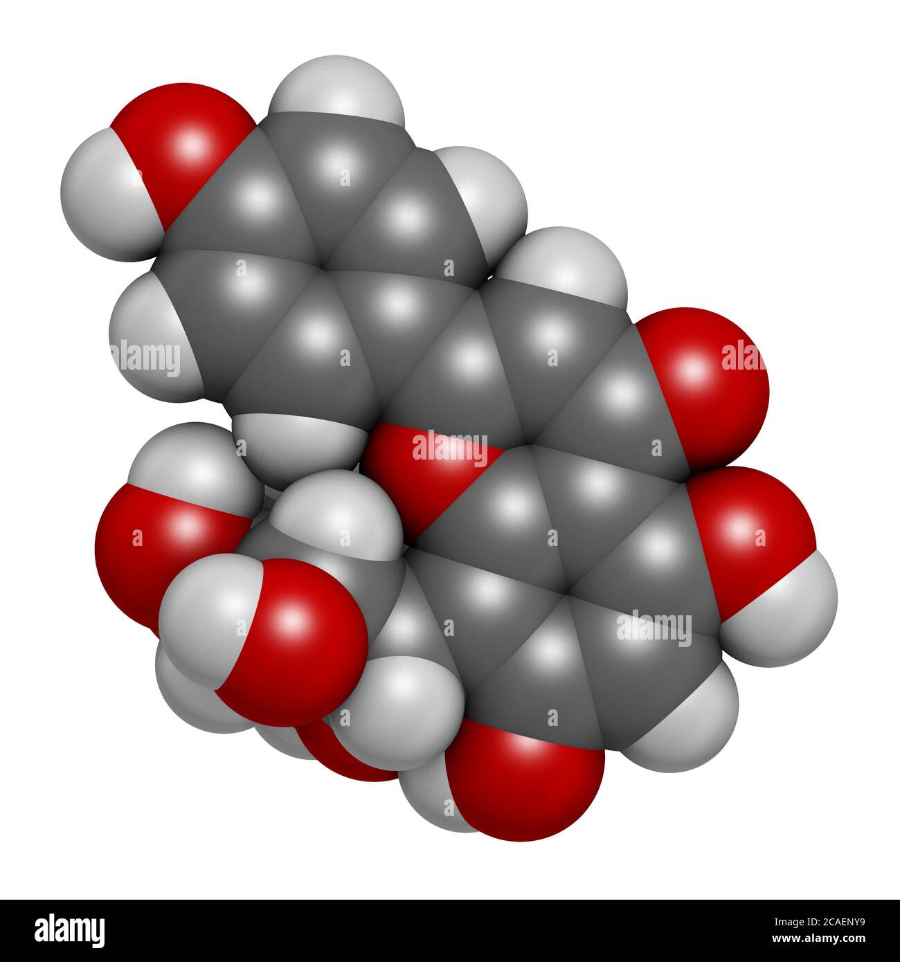 Vitexin passion flower molecule. 3D rendering. Atoms are represented as ...