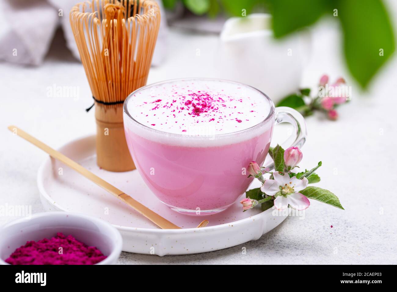 Pink matcha latte with milk Stock Photo - Alamy
