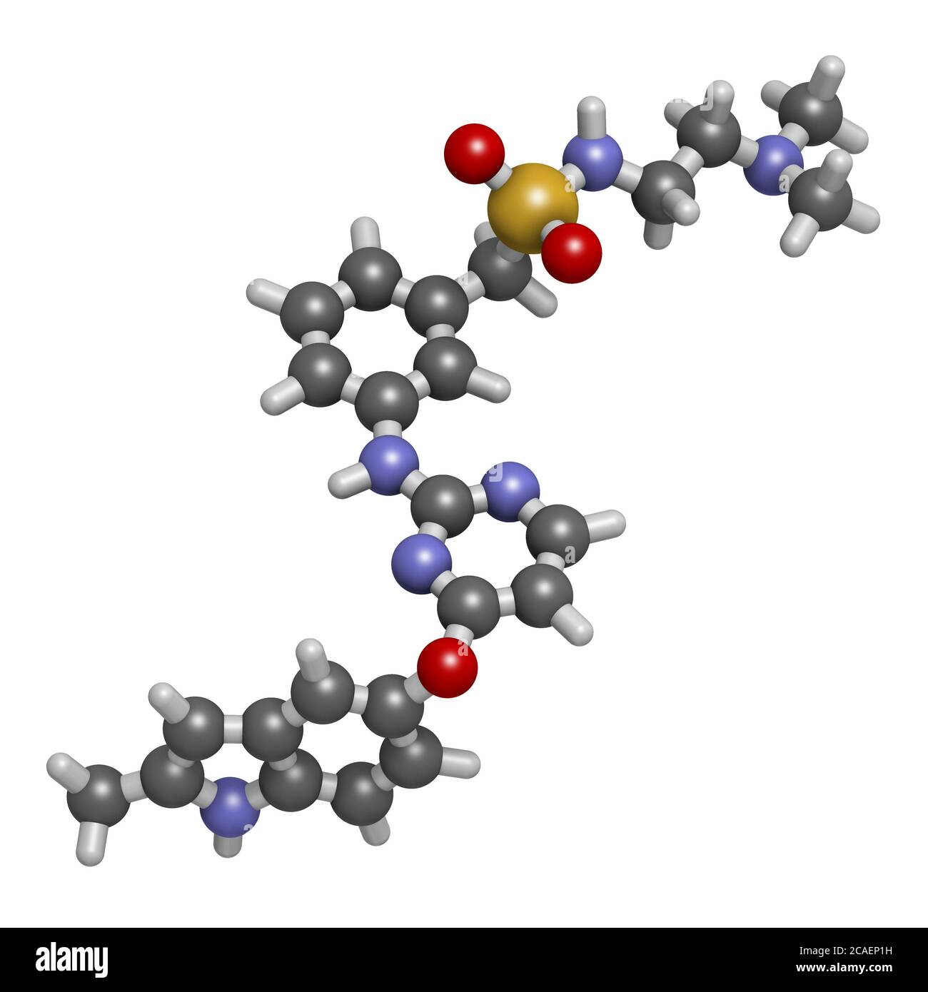 Surufatinib cancer drug molecule. 3D rendering. Atoms are represented ...