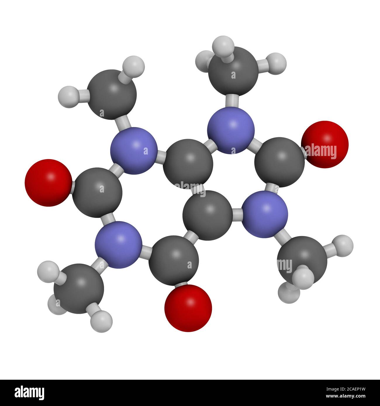 Theacrine molecule. Caffeine analog present in kucha tea. 3D rendering ...
