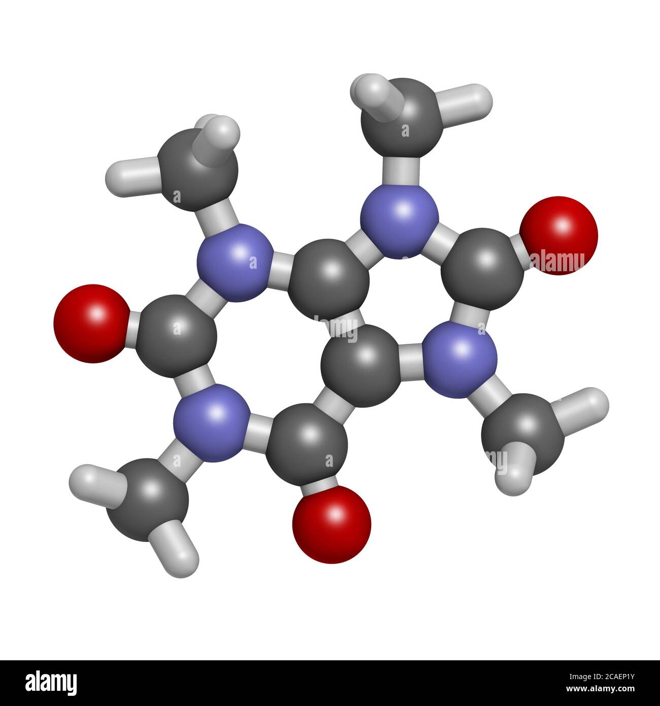 Theacrine molecule. Caffeine analog present in kucha tea. 3D rendering ...