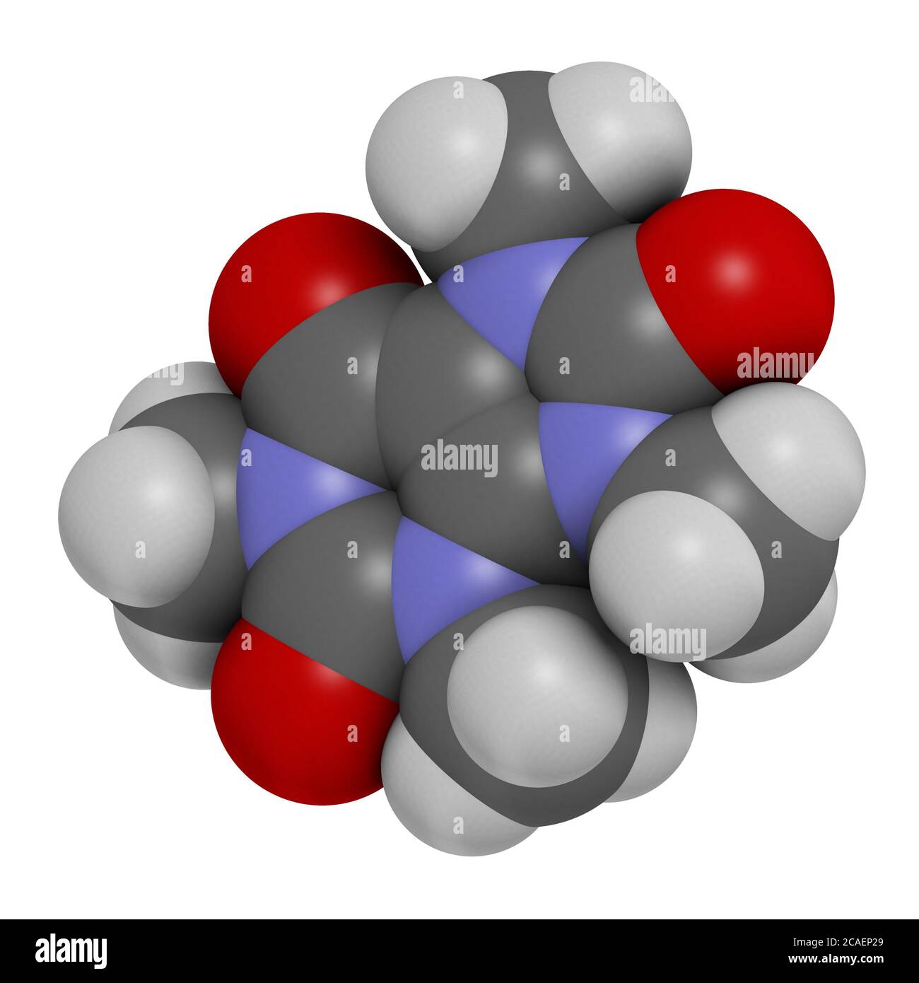 Theacrine molecule. Caffeine analog present in kucha tea. 3D rendering ...