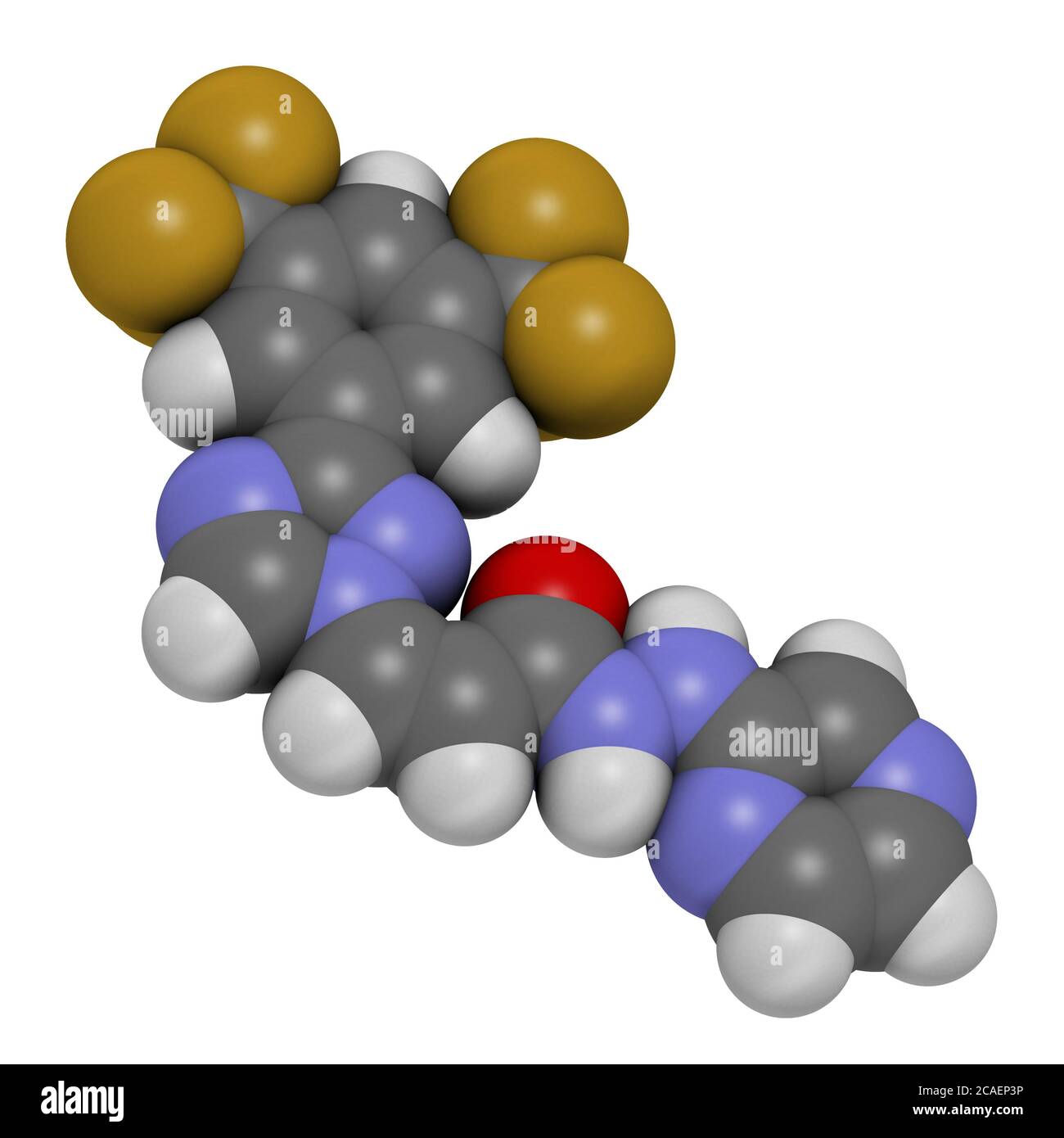 Selinexor cancer drug molecule. 3D rendering. Atoms are represented as ...