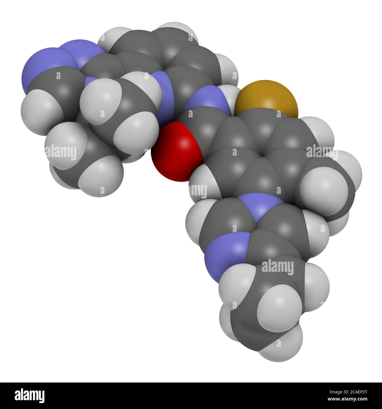 Selonsertib drug molecule. 3D rendering. Atoms are represented as ...