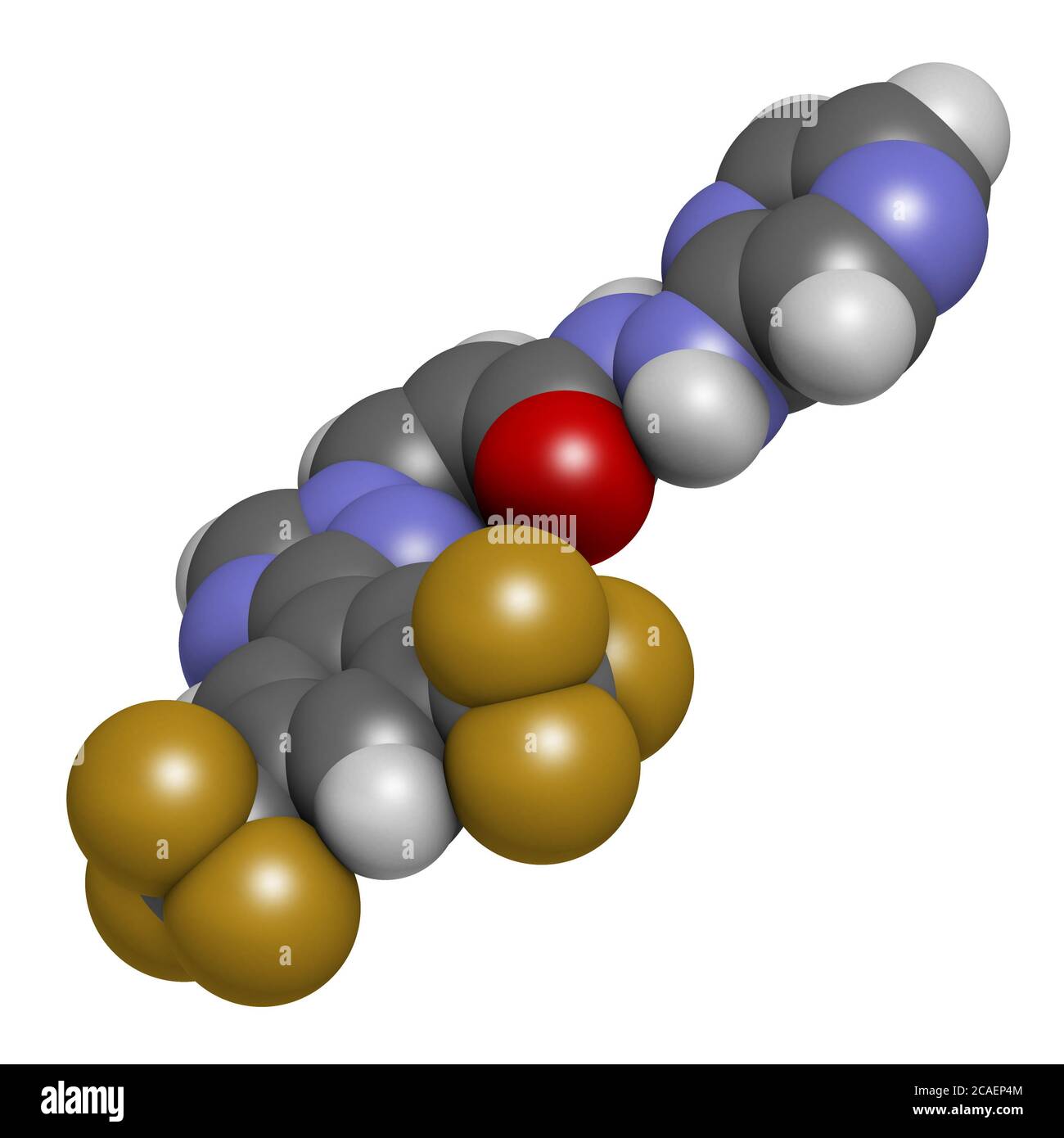 Selinexor cancer drug molecule. 3D rendering. Atoms are represented as ...