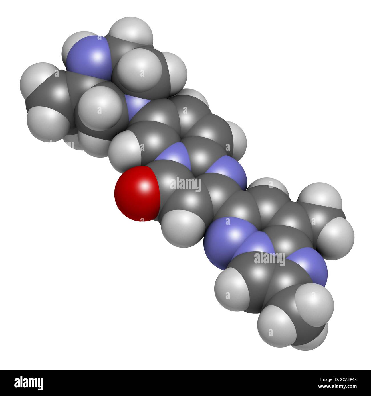 Risdiplam Spinal muscular Atrophy drug molecule. 3D rendering. Atoms ...