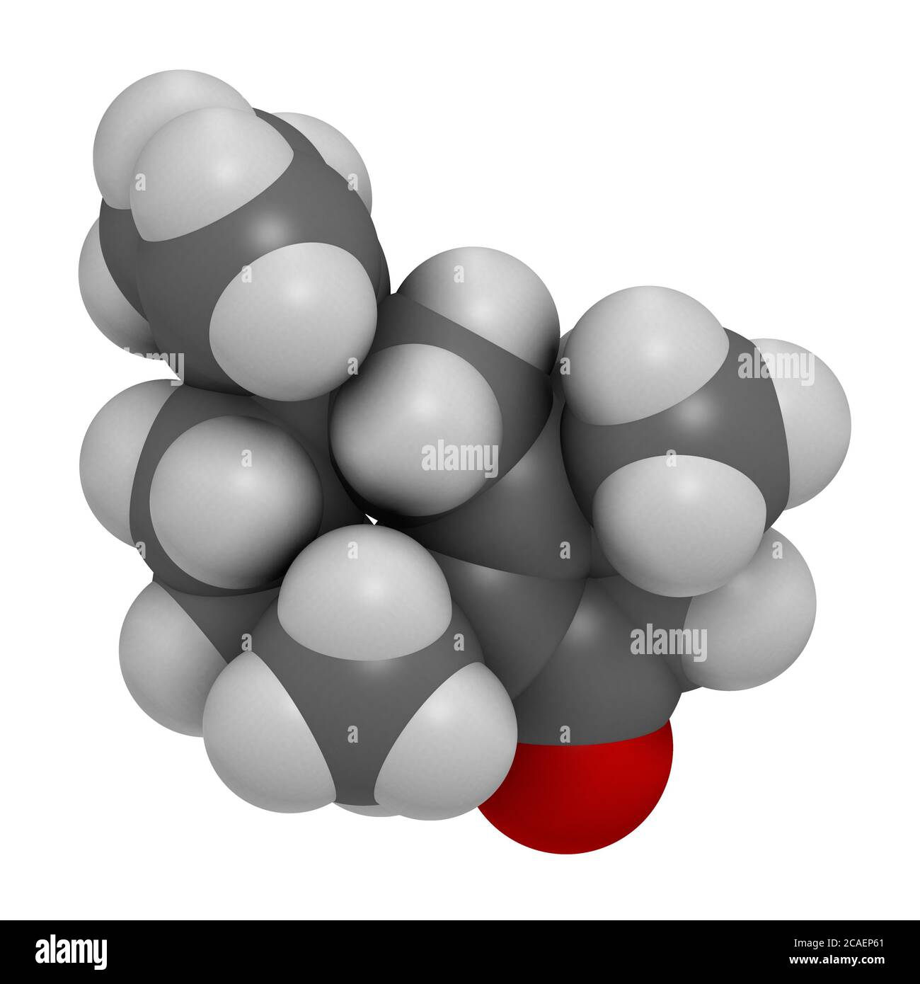 Rotundone peppery taste molecule. 3D rendering. Atoms are represented ...