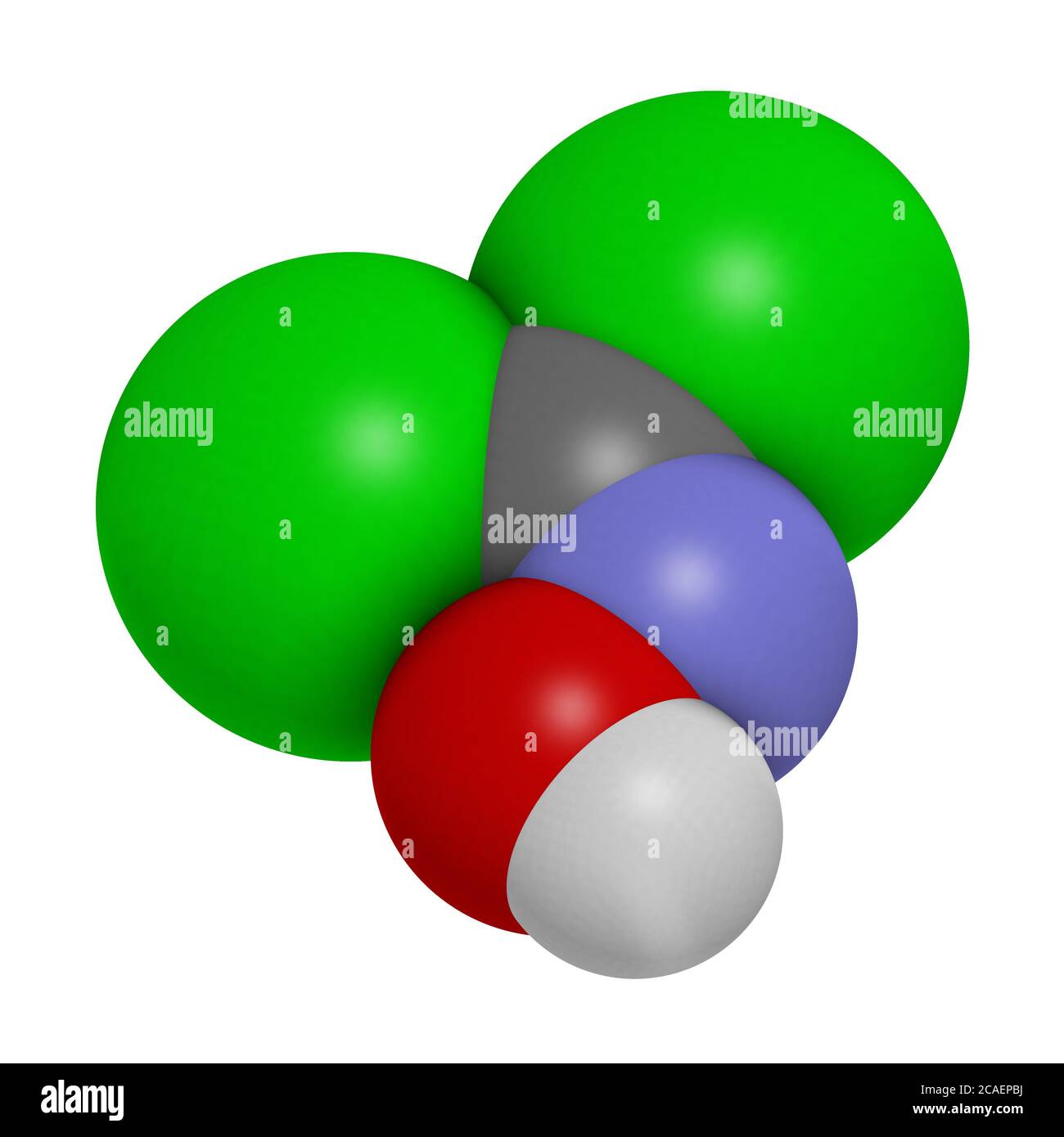Phosgene oxime chemical weapon molecule. 3D rendering. Atoms are ...