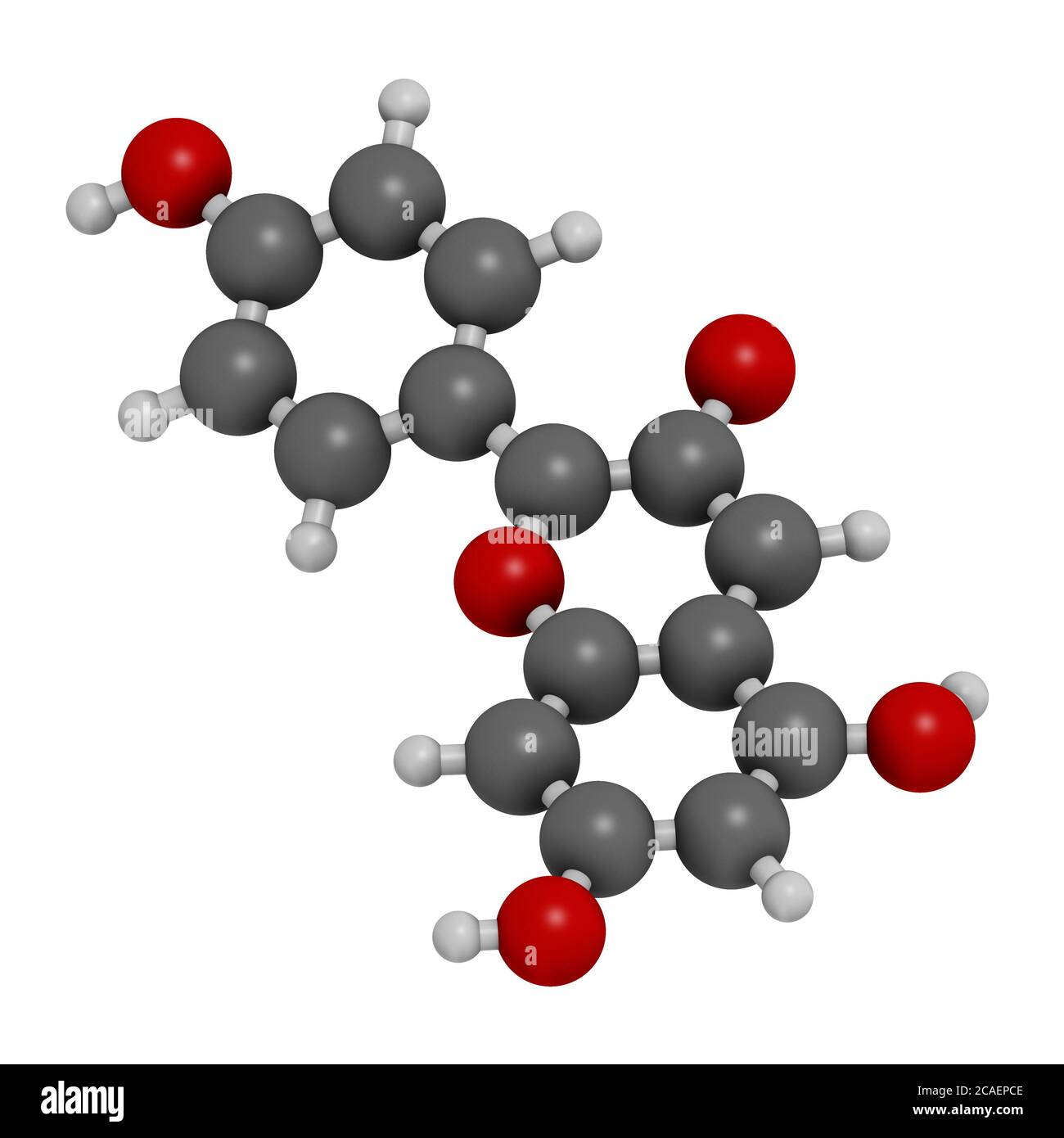 Pelargonidin pigment molecule. 3D rendering. Atoms are represented as ...