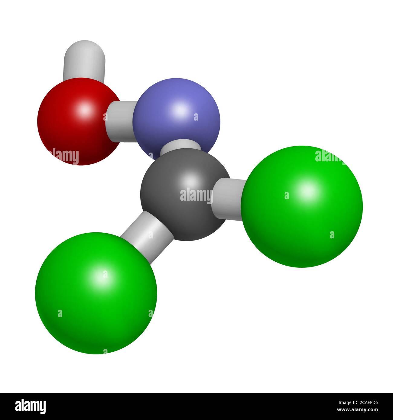 Phosgene oxime chemical weapon molecule. 3D rendering. Atoms are ...