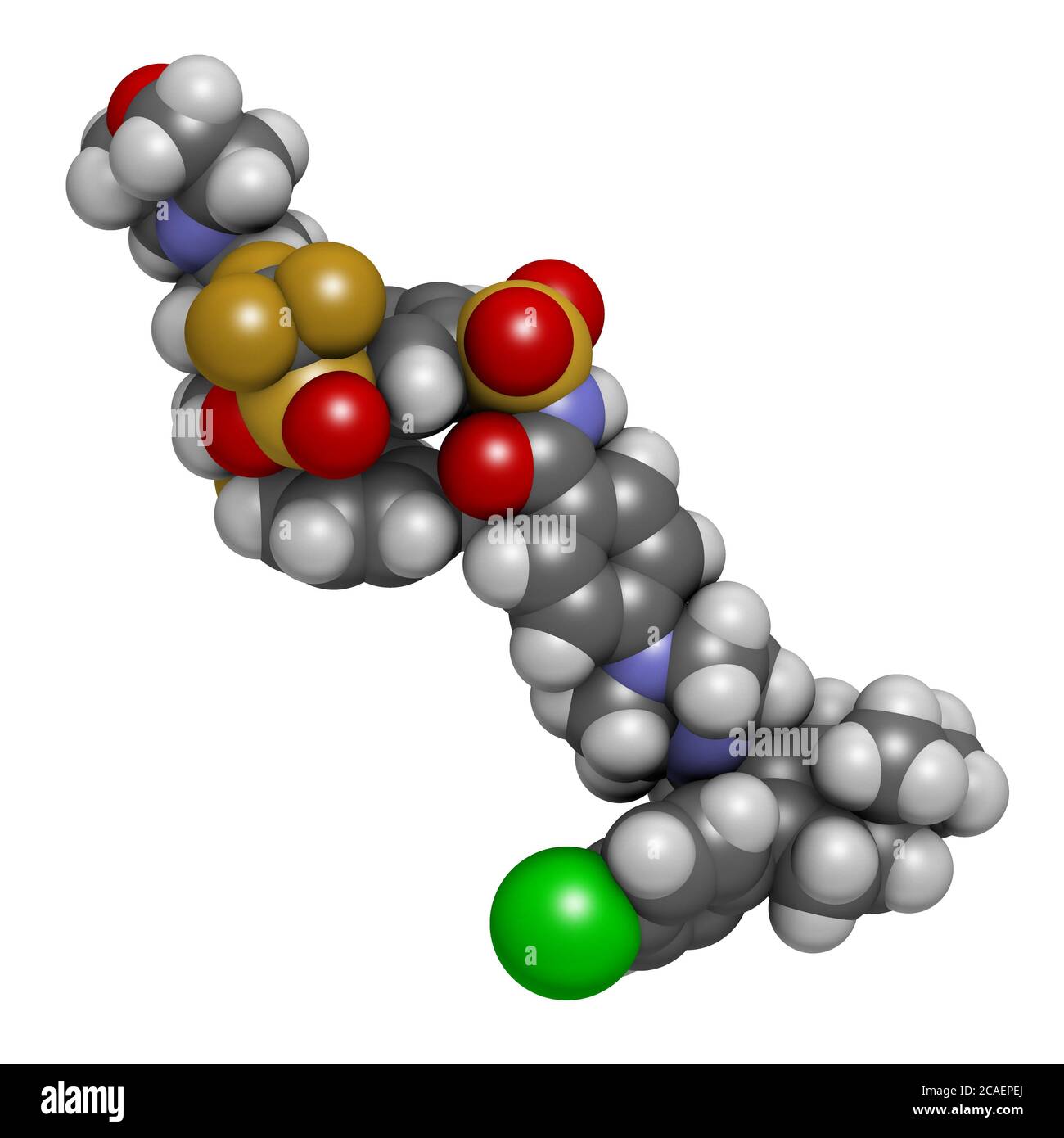 Navitoclax drug molecule. 3D rendering. Atoms are represented as ...