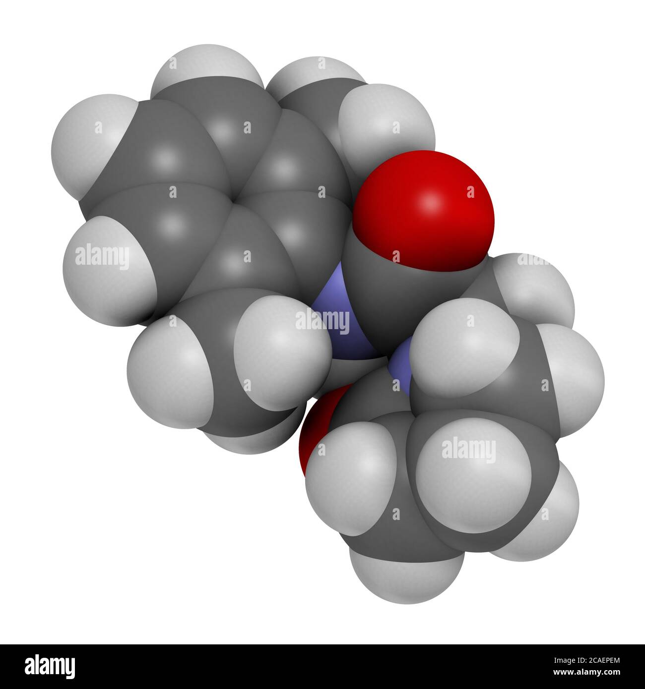 Nefiracetam nootropic drug molecule. 3D rendering. Atoms are ...