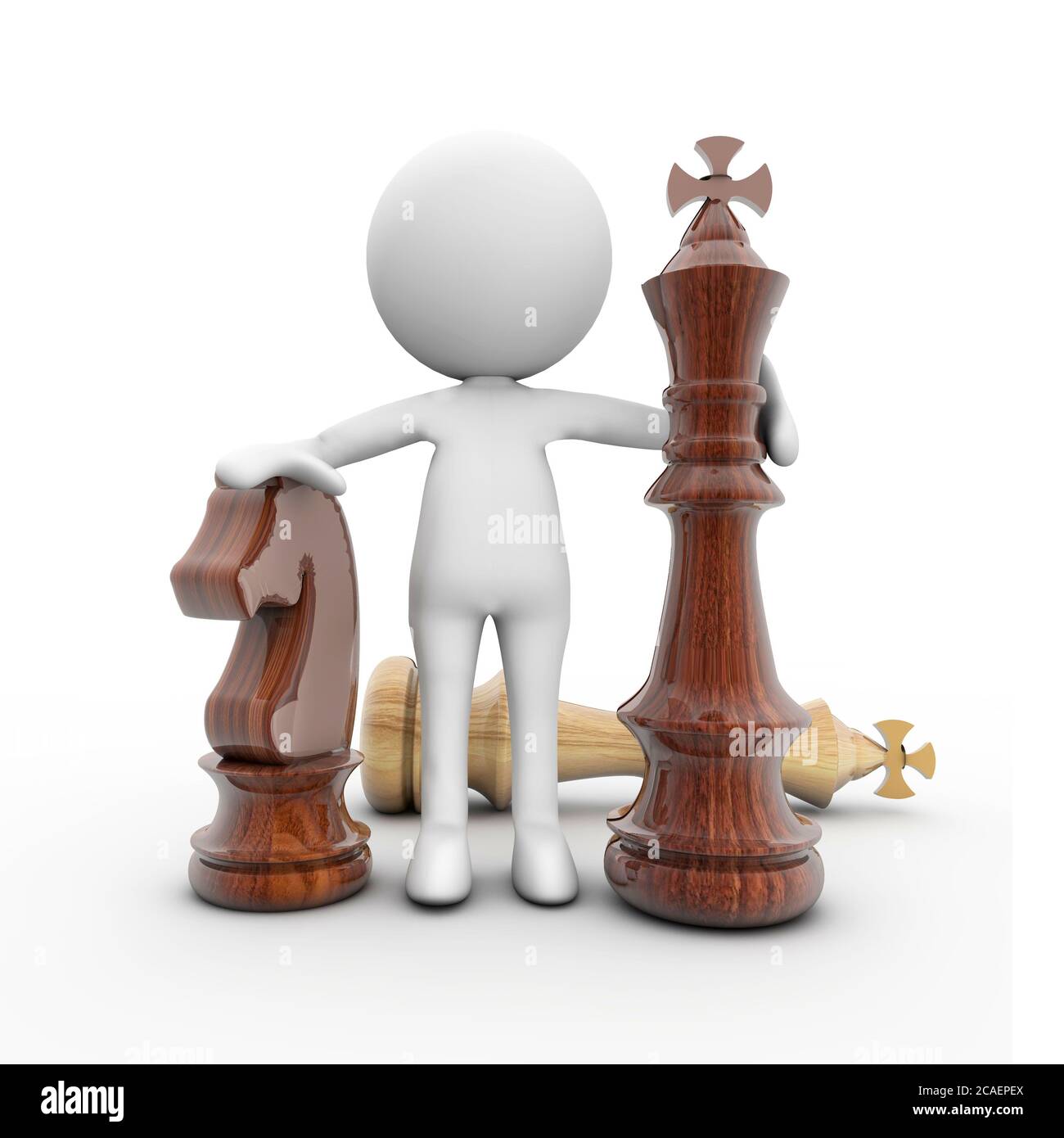 3d render of a white figure holding chess pieces on a white background ...