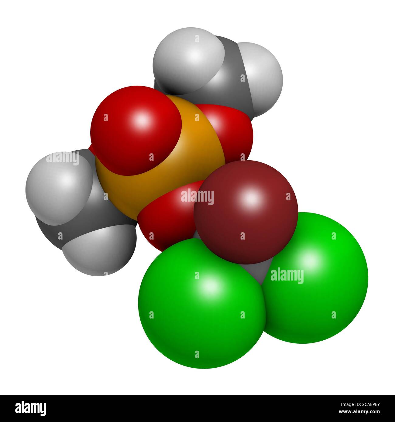 Naled insecticide molecule (organophosphate class). 3D rendering. Atoms ...