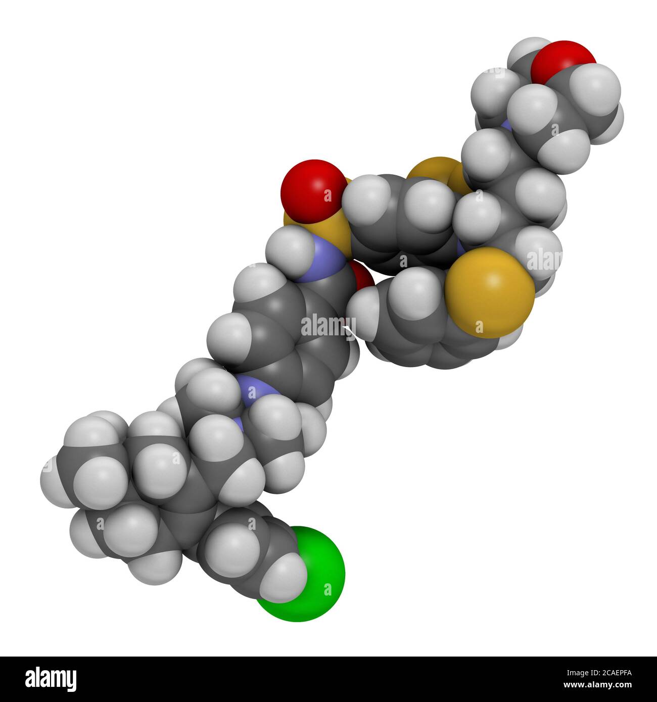 Navitoclax drug molecule. 3D rendering. Atoms are represented as ...