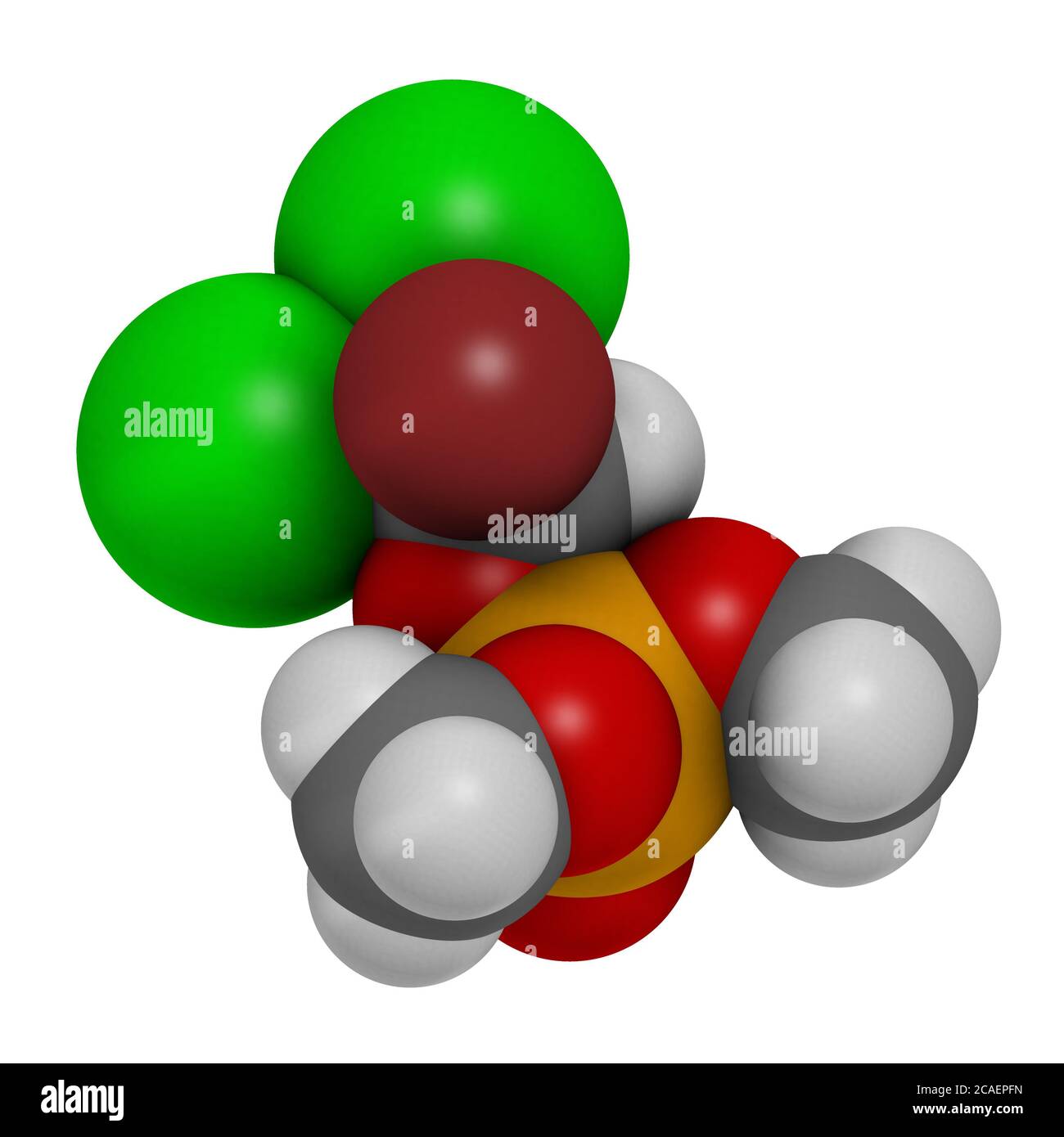 Naled insecticide molecule (organophosphate class). 3D rendering. Atoms ...