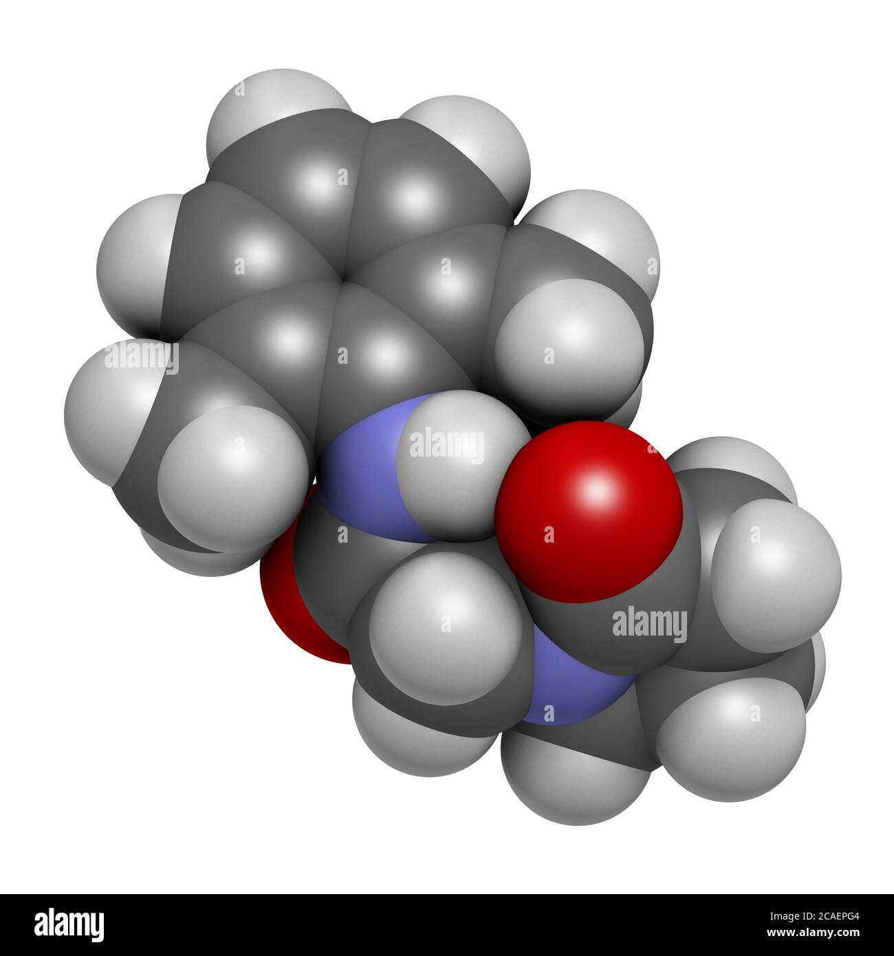 Nefiracetam nootropic drug molecule. 3D rendering. Atoms are ...