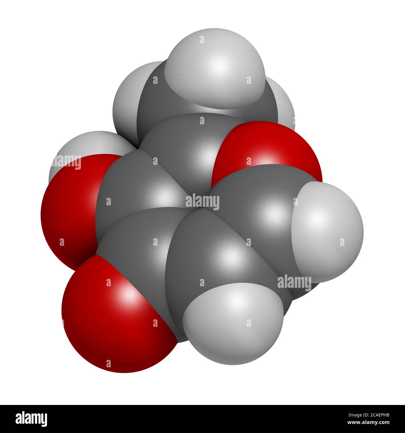 Maltol food additive molecule (E636). 3D rendering. Atoms are ...