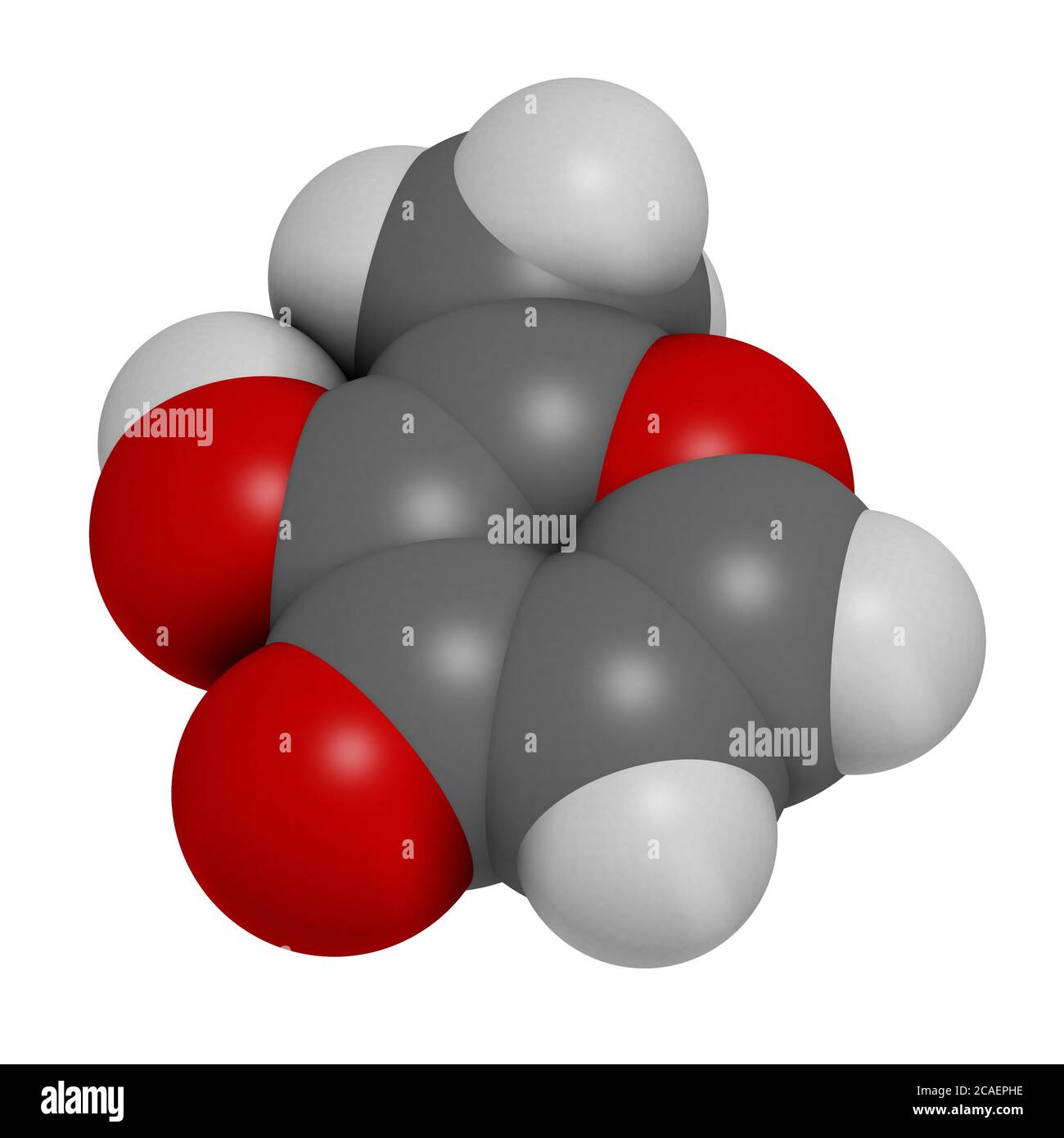 Maltol food additive molecule (E636). 3D rendering. Atoms are ...