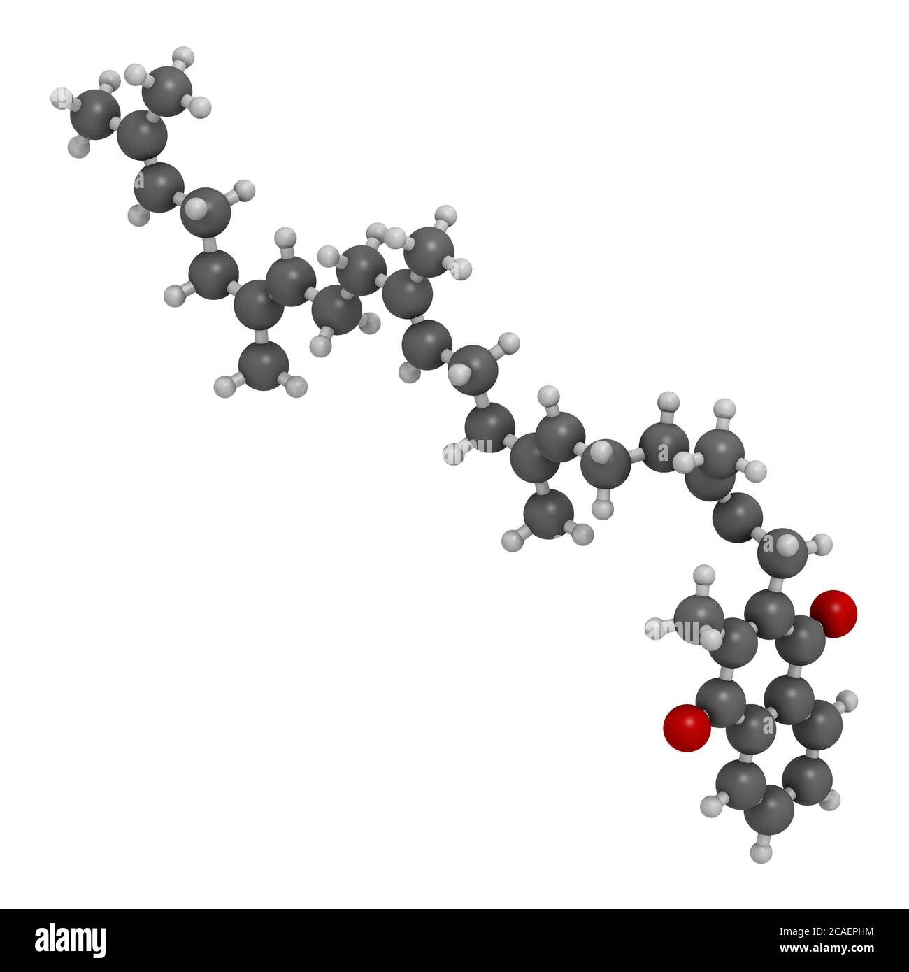 Vitamin K2 or menaquinone molecule. 3D rendering. Atoms are represented ...