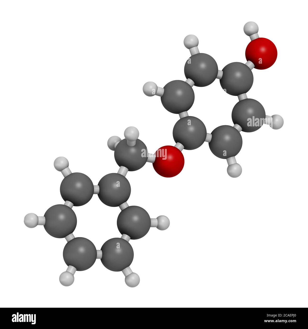 Monobenzone drug molecule. 3D rendering. Atoms are represented as ...