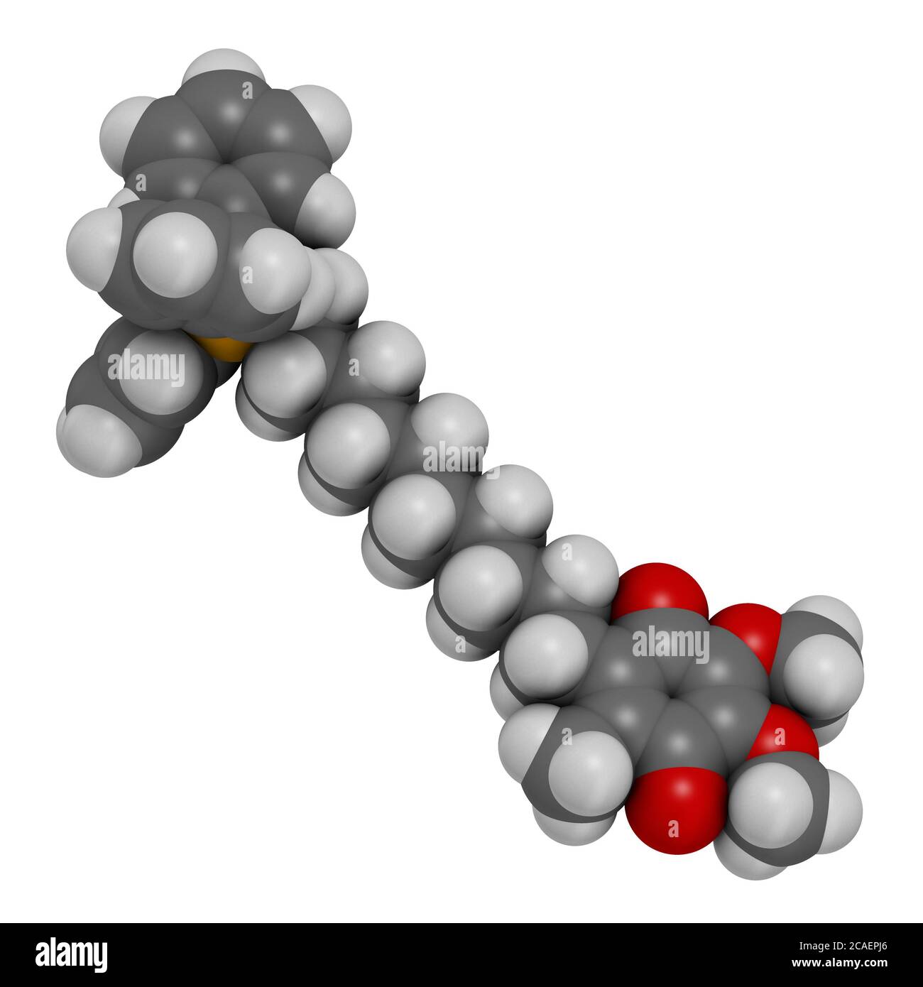 Mitoquinone or mitoQ molecule. 3D rendering. Atoms are represented as ...