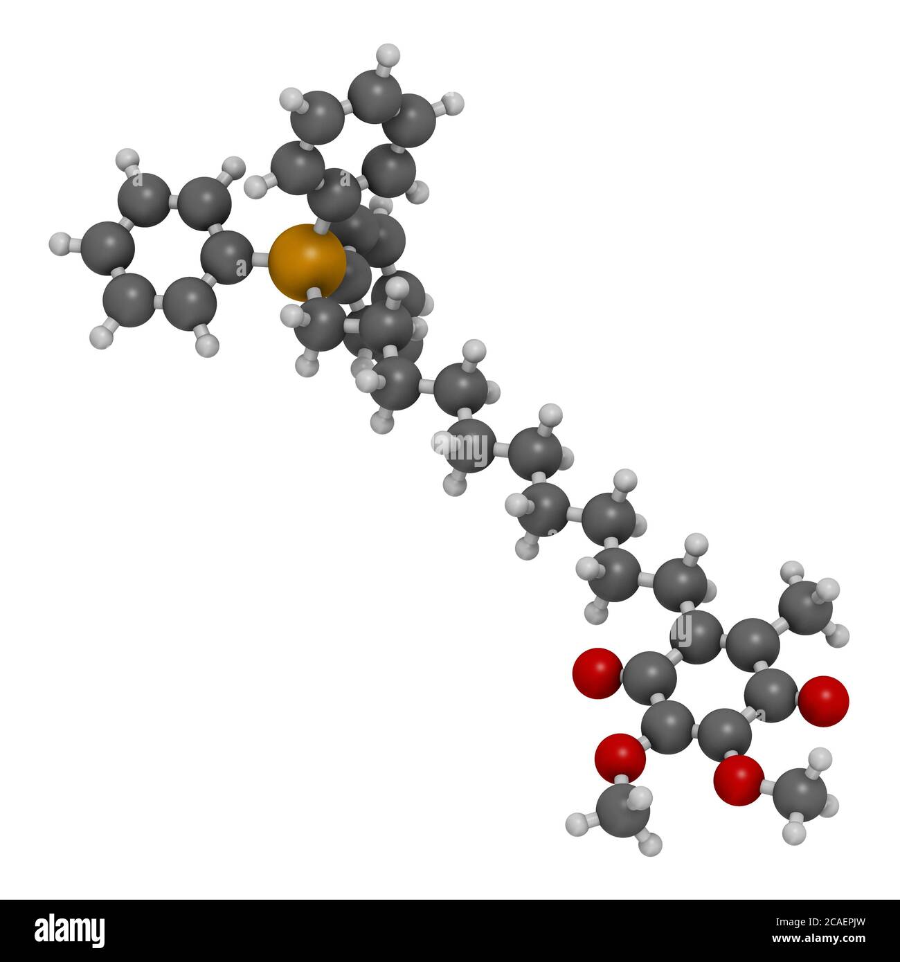Mitoquinone or mitoQ molecule. 3D rendering. Atoms are represented as ...