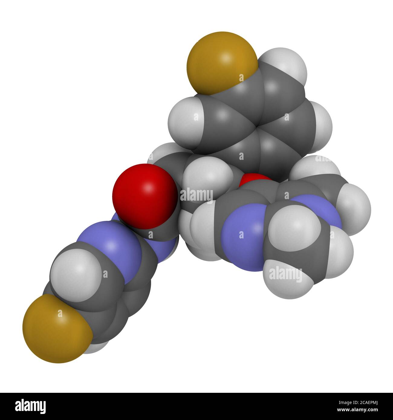 Lemborexant insomnia drug molecule. 3D rendering. Atoms are represented ...