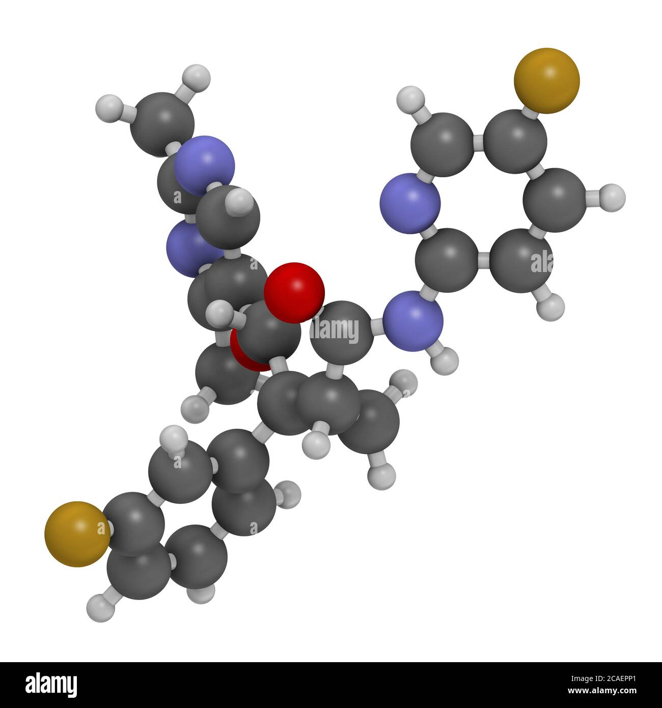 Lemborexant insomnia drug molecule. 3D rendering. Atoms are represented ...