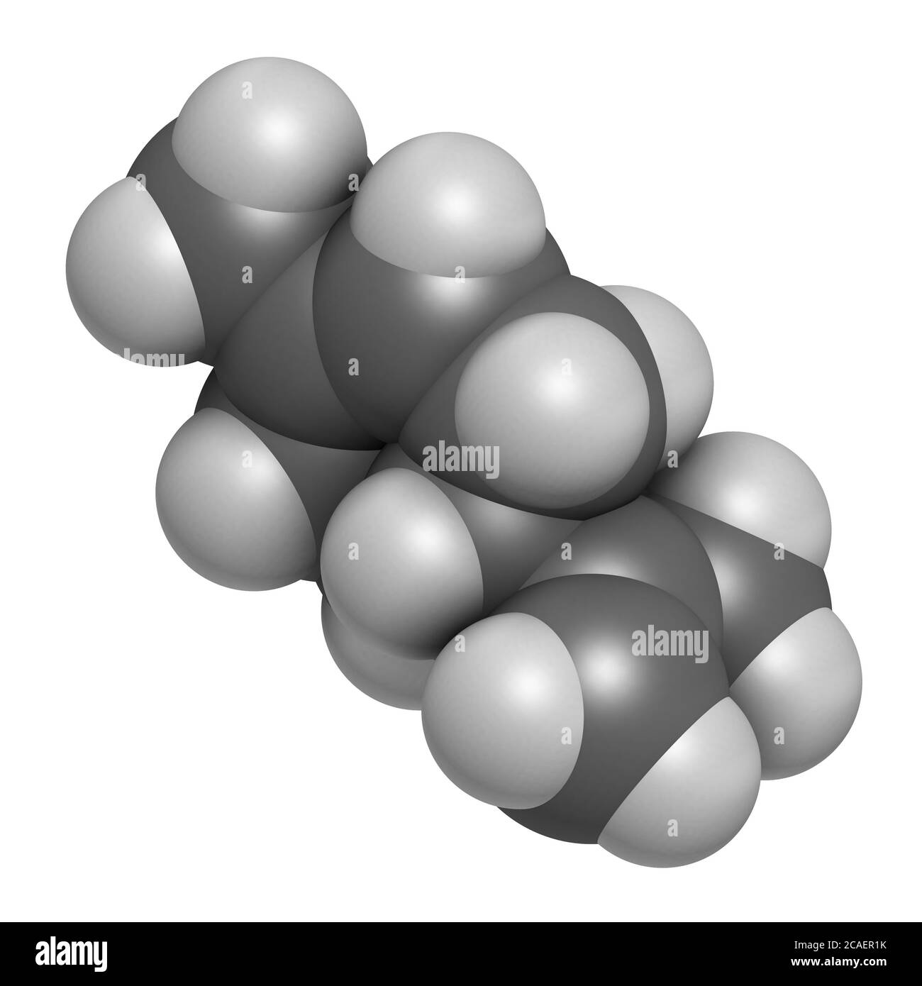 Limonene (D-limonene) citrus scent molecule. 3D rendering. Atoms are ...