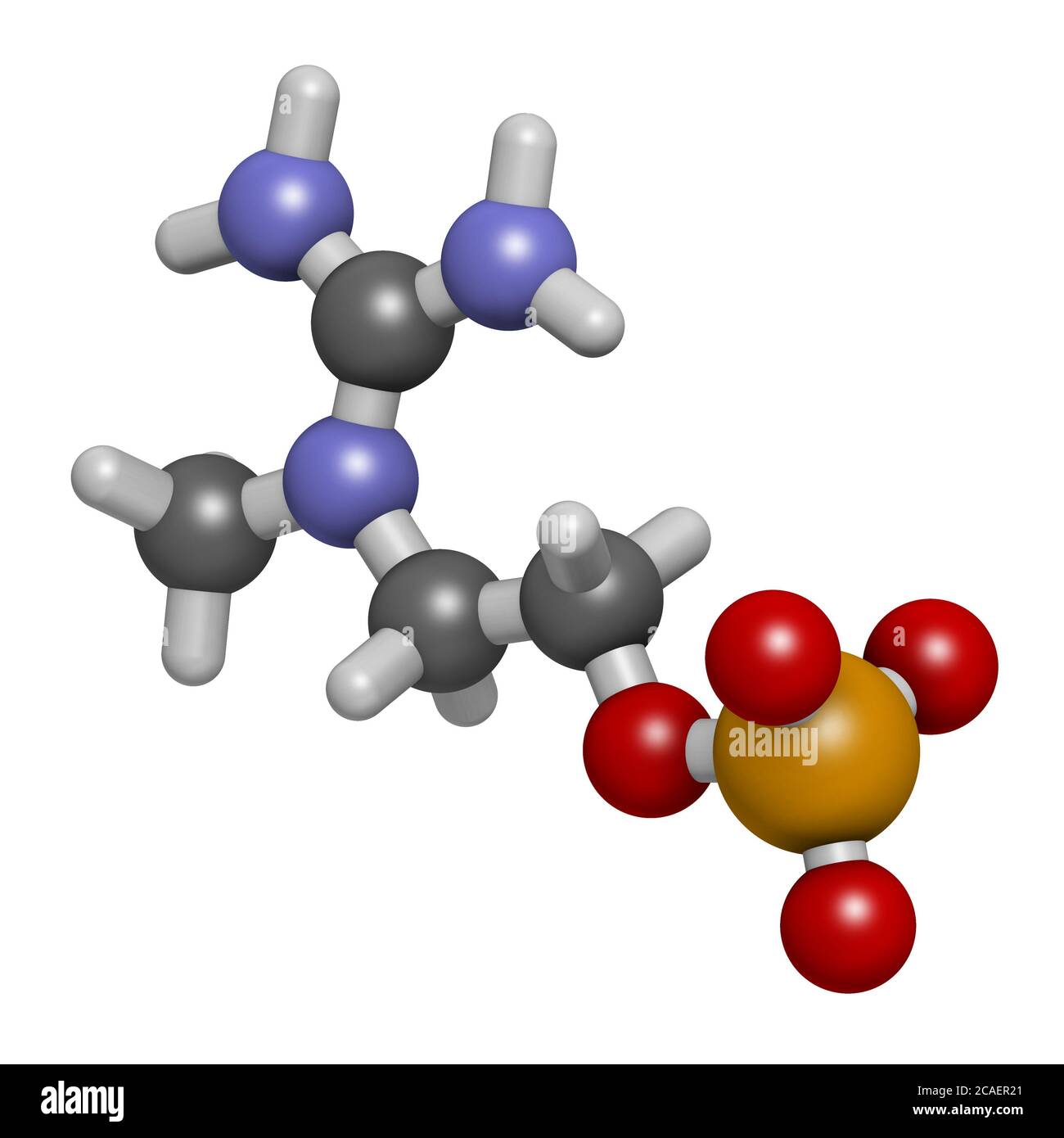 Creatinol-O-Phosphate or COP molecule. 3D rendering. Atoms are ...