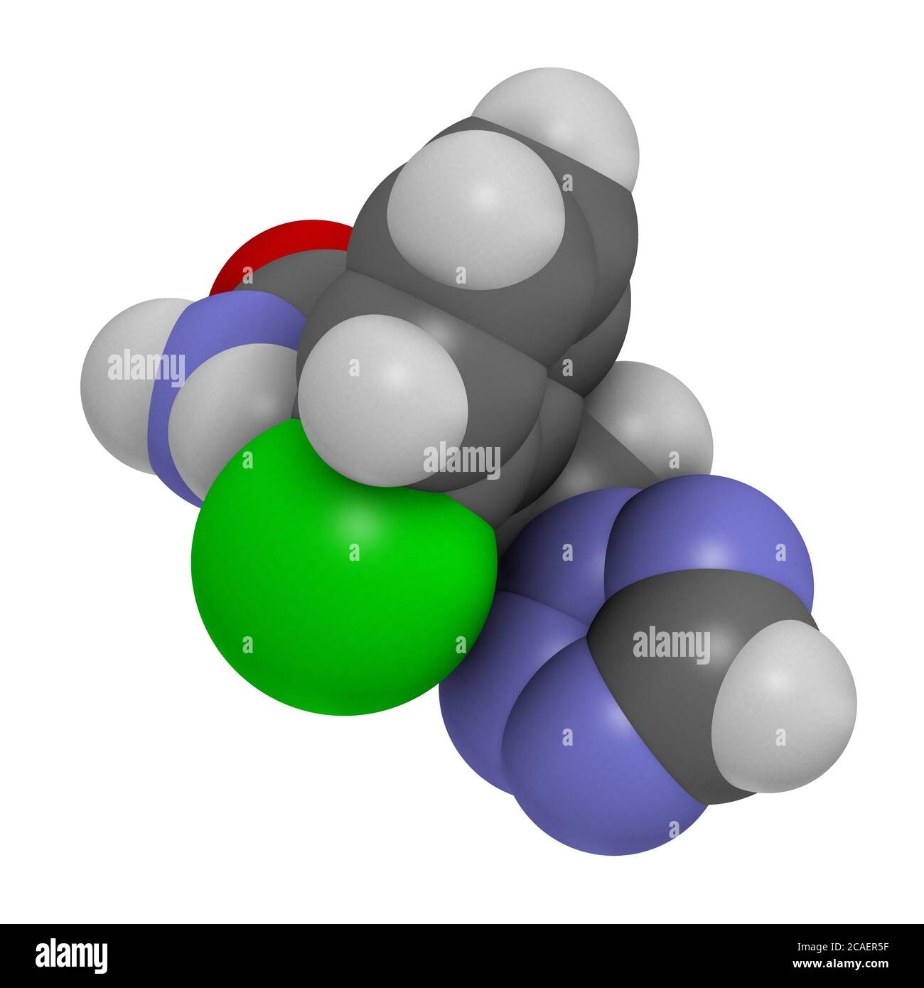 Cenobamate seizures drug molecule. 3D rendering. Atoms are represented ...