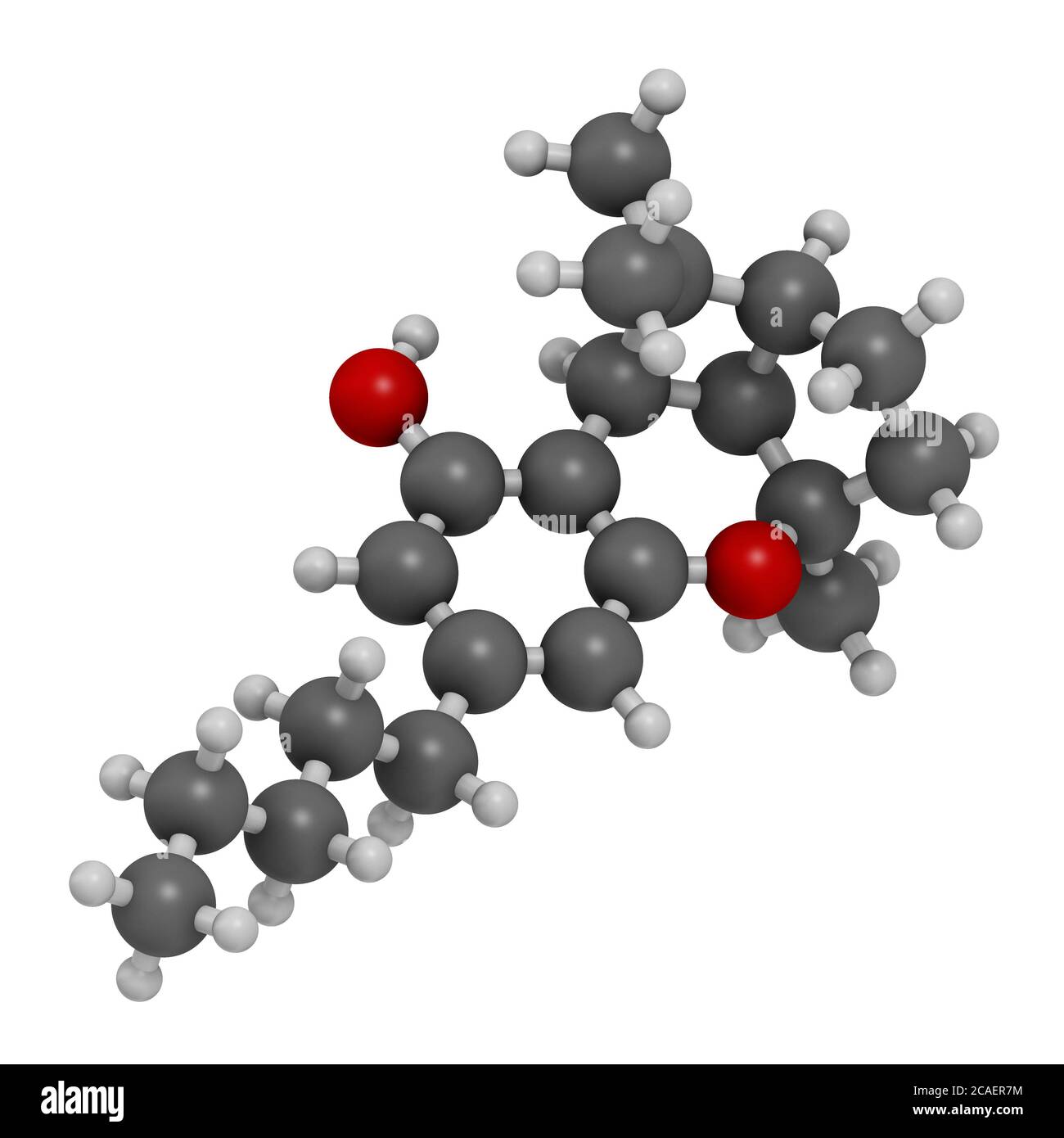 Cannabicyclol or CBL cannabinoid molecule. 3D rendering. Atoms are ...