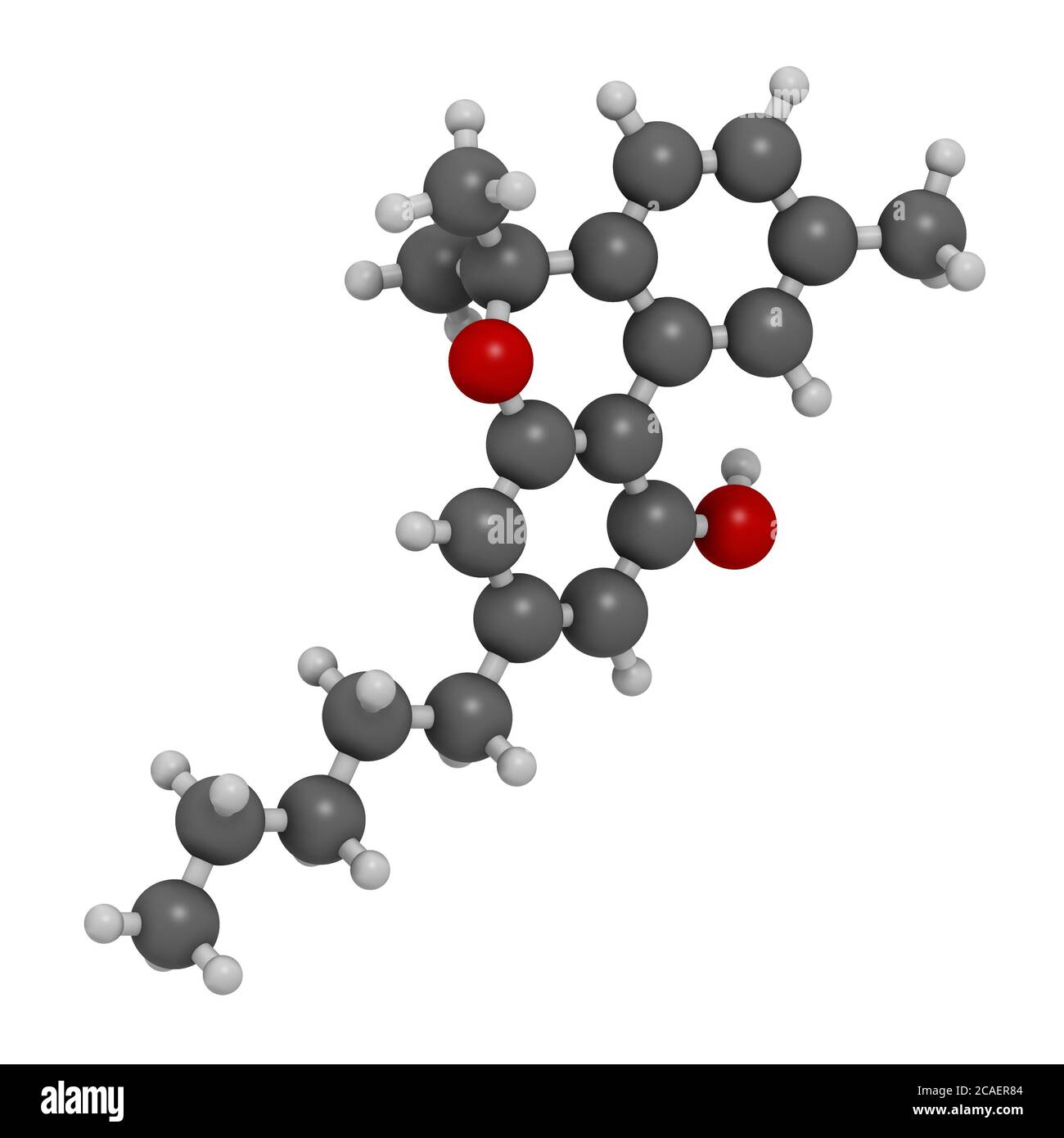 Cannabinol or CBN cannabinoid molecule. 3D rendering. Atoms are ...