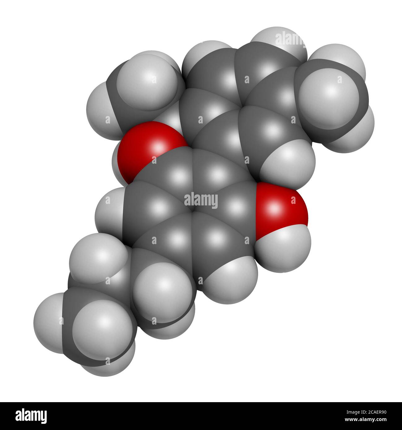 Cannabivarin or cannabivarol cannabinoid molecule. 3D rendering. Atoms ...