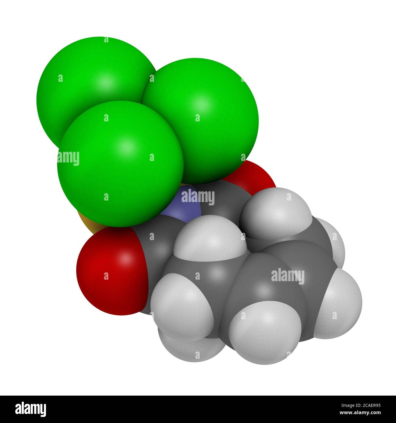 Captan fungicide molecule. 3D rendering. Atoms are represented as ...